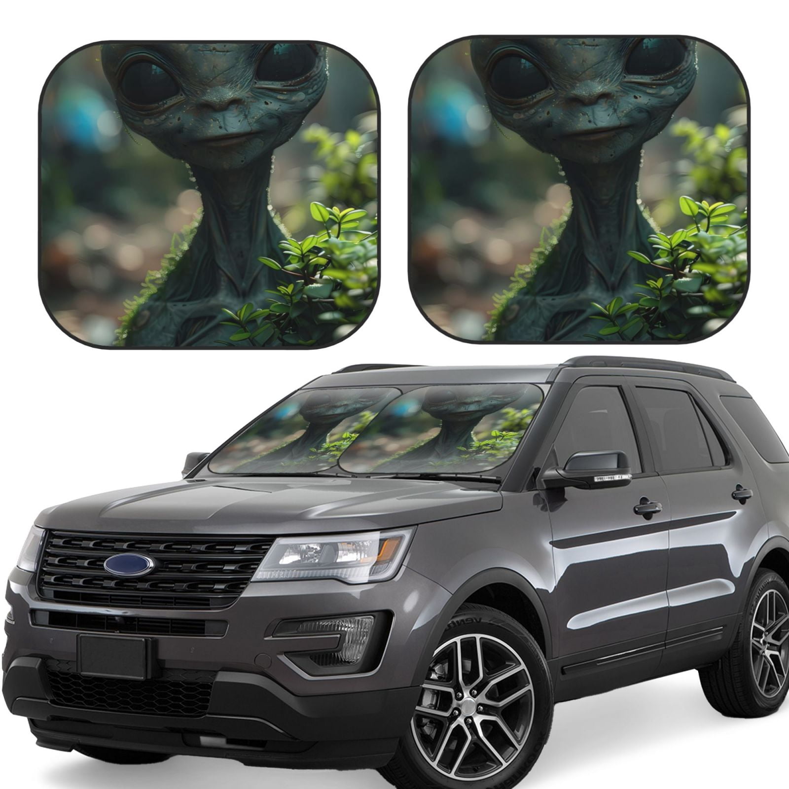 Windshield Sun Shade Cute Saucerman With Big Eyes 2 Pieces Car Front ...