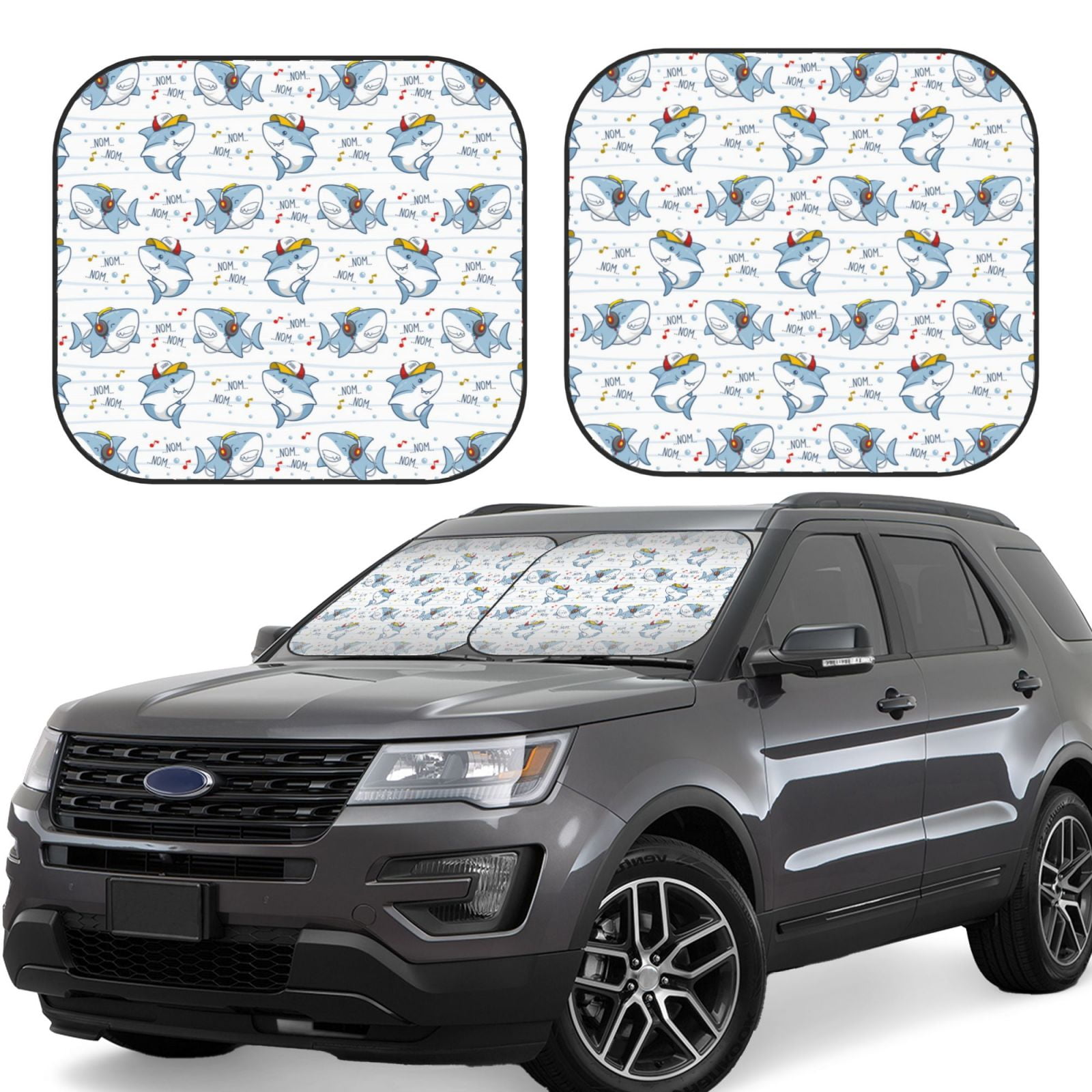 Windshield Sun Shade Cute Shark 2 Pieces Car Front Sun Shade Windshield ...