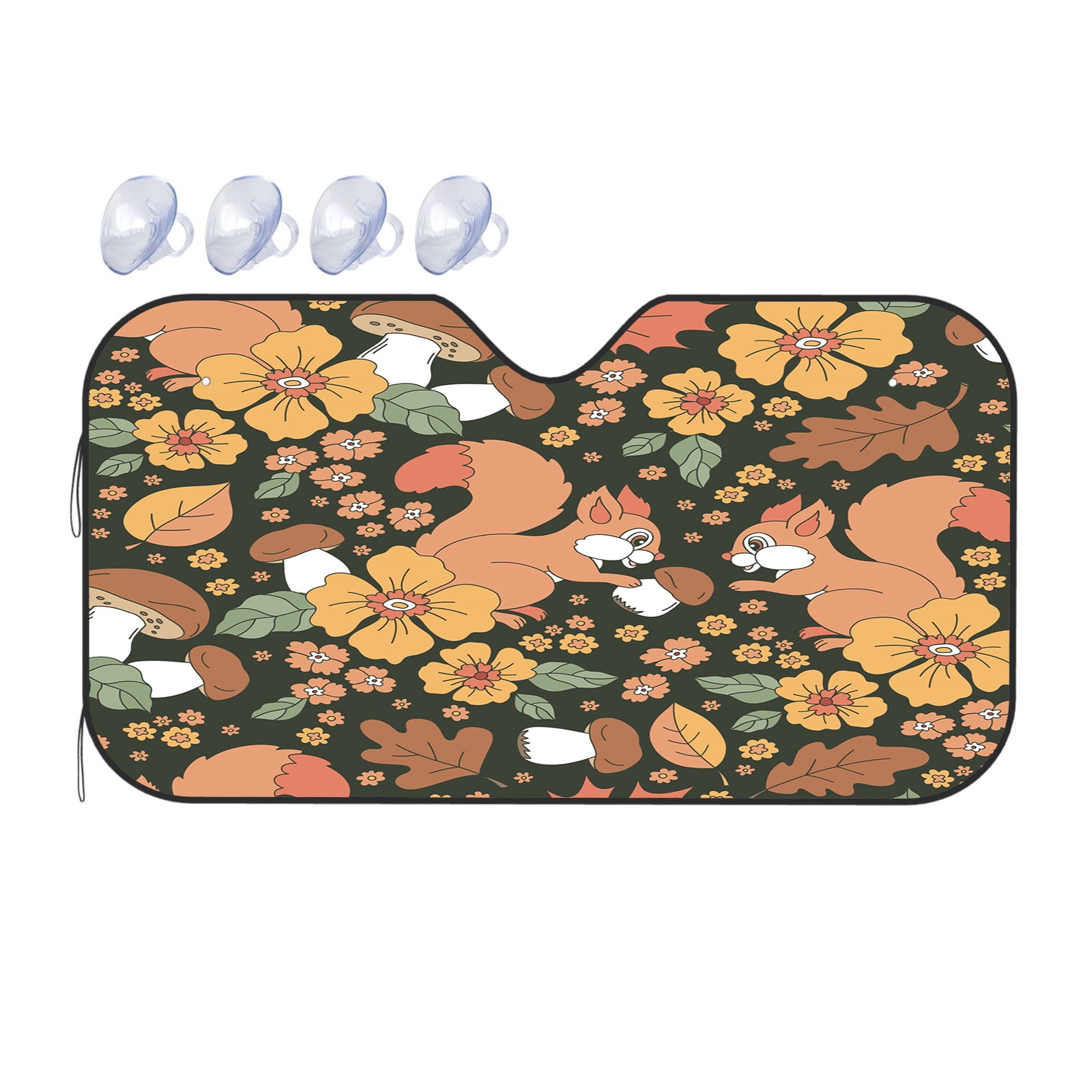 Windshield Sun Shade Cute Squirrel With Mushroom And Florals Car Front ...