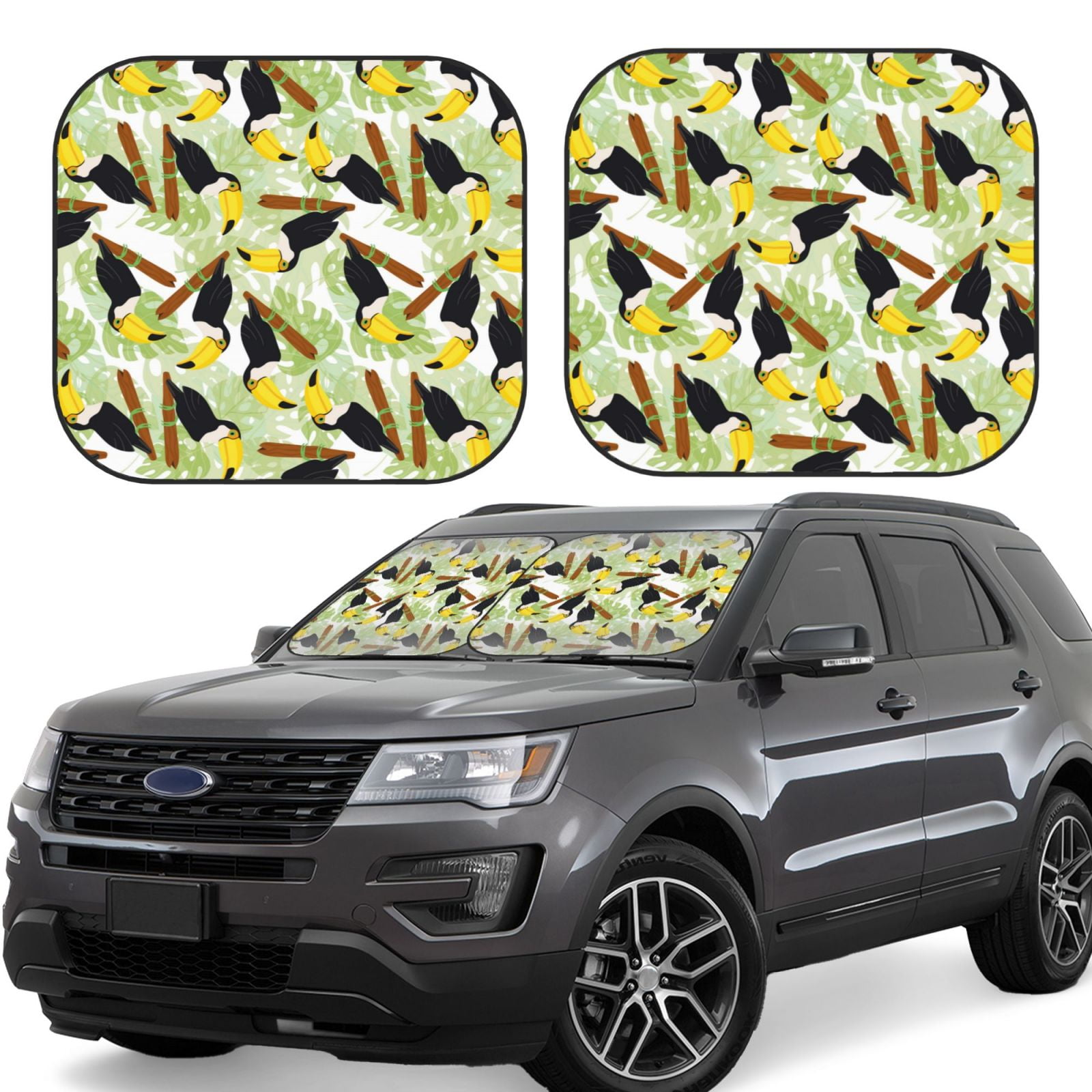 Windshield Sun Shade, Cute Toucan Monstera On Branch 2-Piece ...