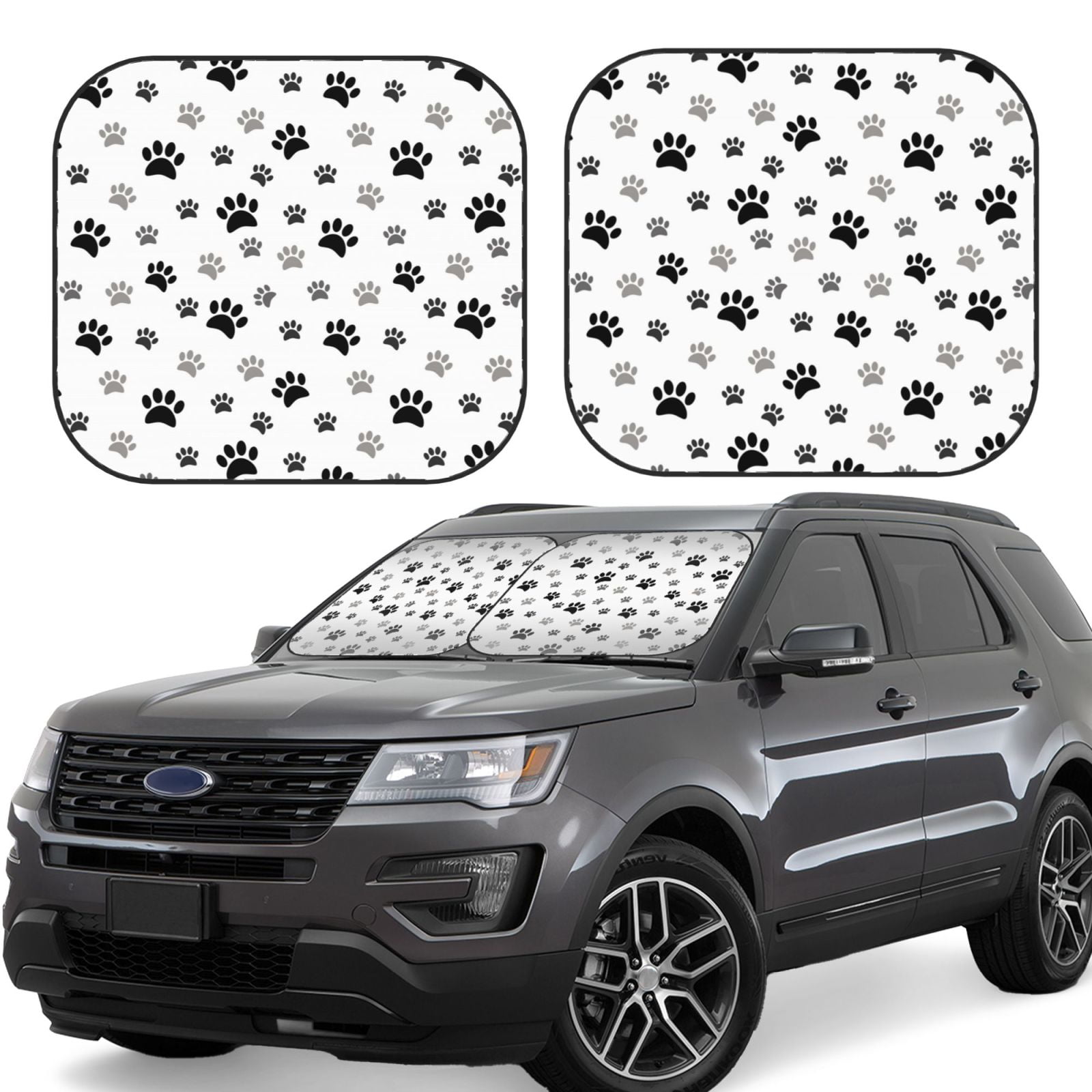 Windshield Sun Shade Cute paw prints black grey 2 Pieces Car Front Sun ...
