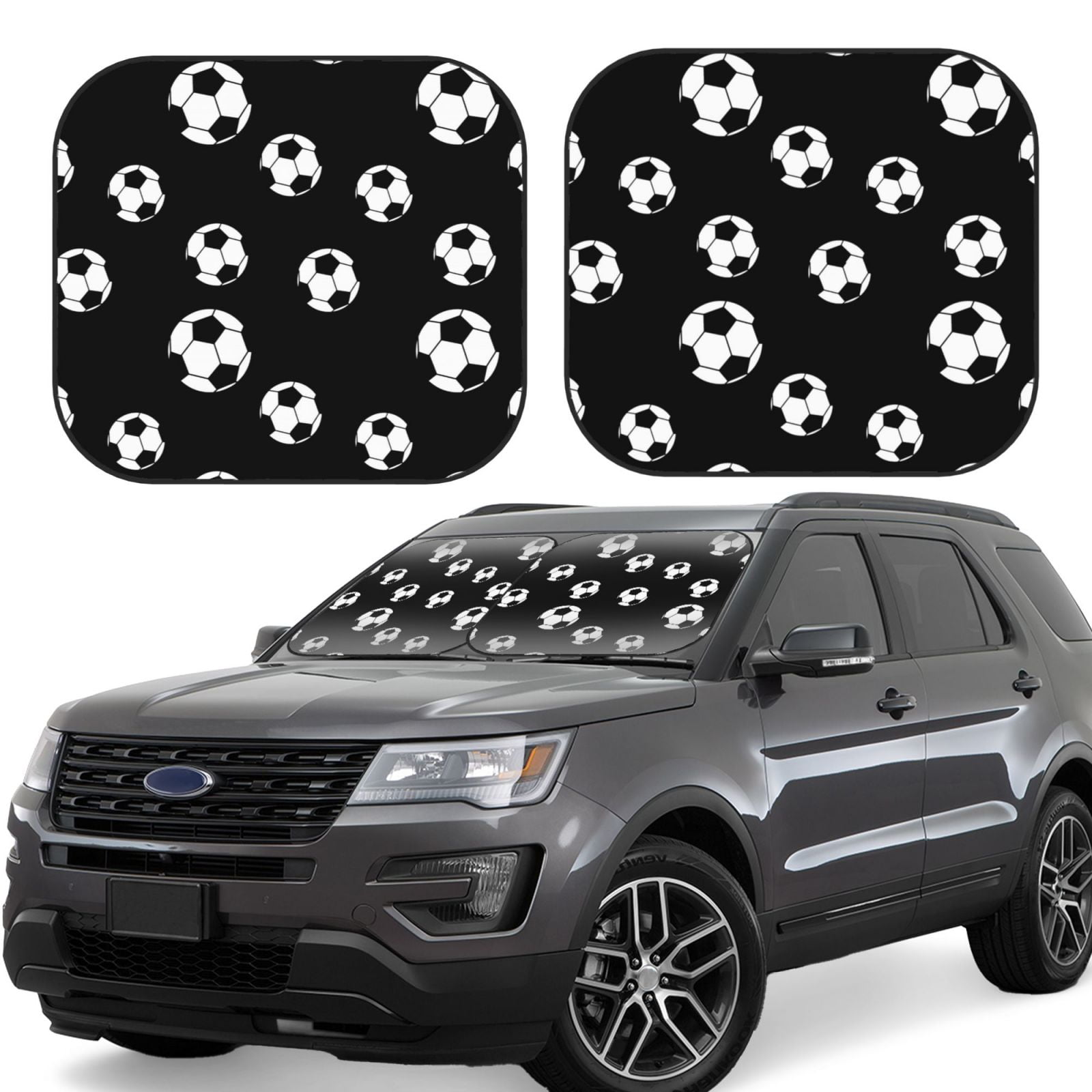 Windshield Sun Shade, Cute soccer balls black 2-Piece Foldablecar ...