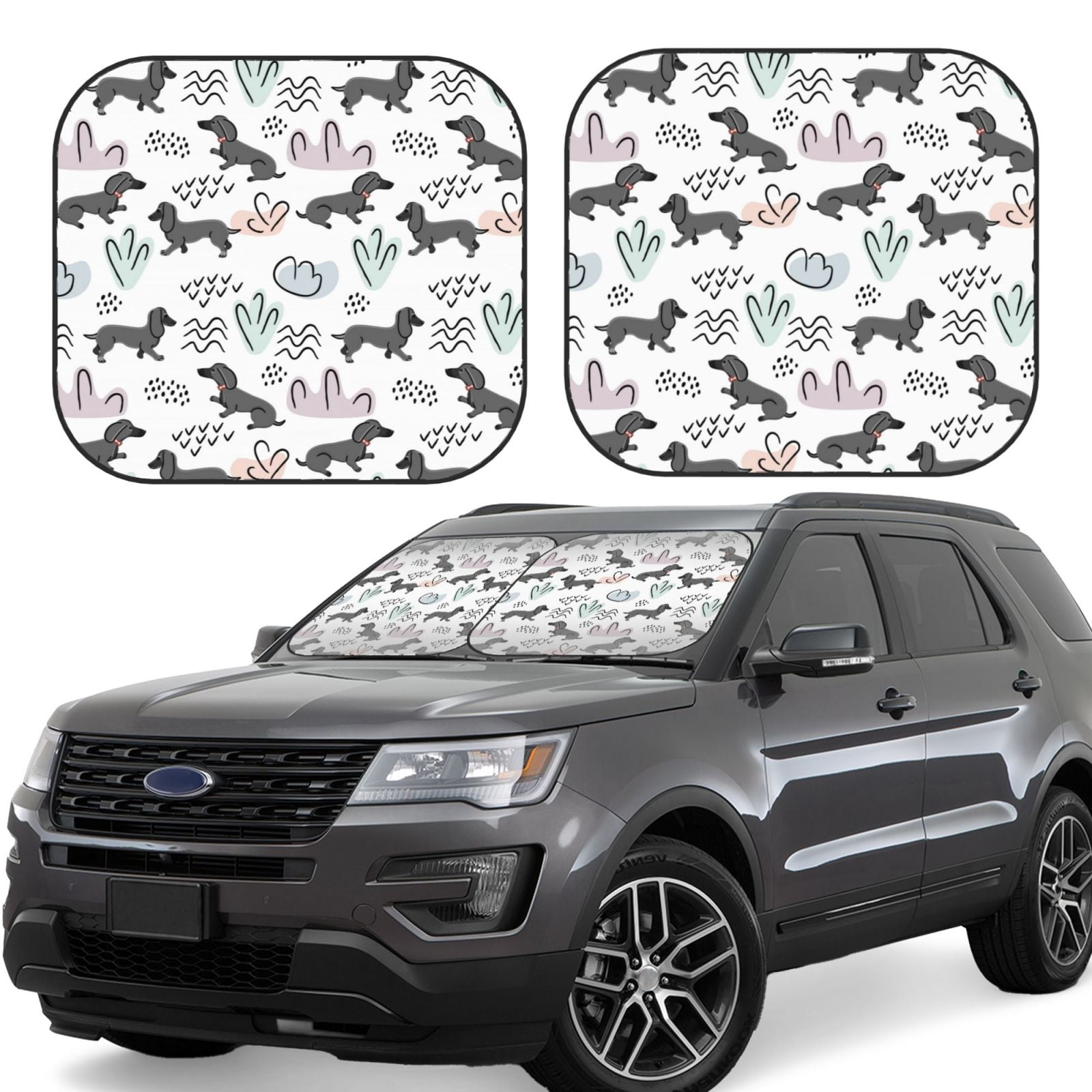Windshield Sun Shade, Dachshund Dog Puppy Wave 2-Piece Foldablecar ...