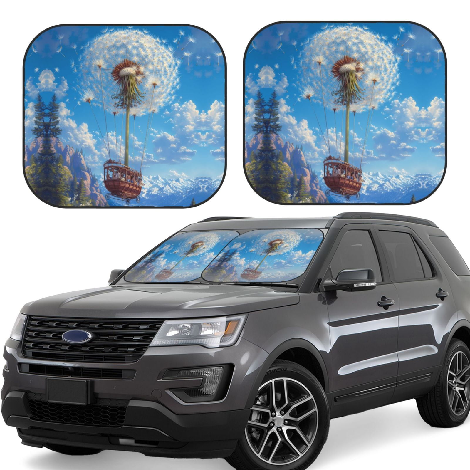Windshield Sun Shade, Dandelion Hot Air Balloon 2-Piece Foldablecar ...