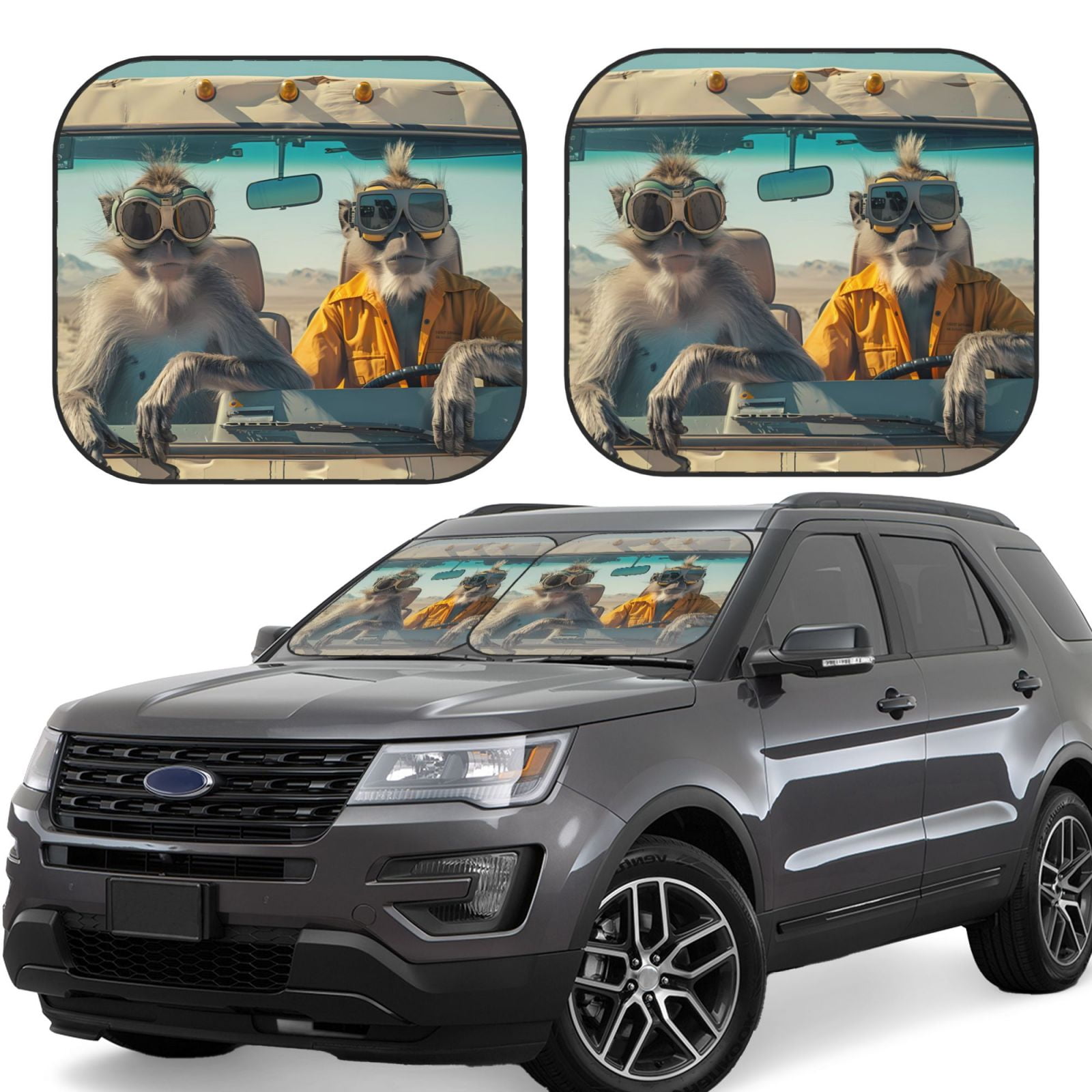 Windshield Sun Shade Desert Monkeys Drive 2 Pieces Car Front Sun Shade ...