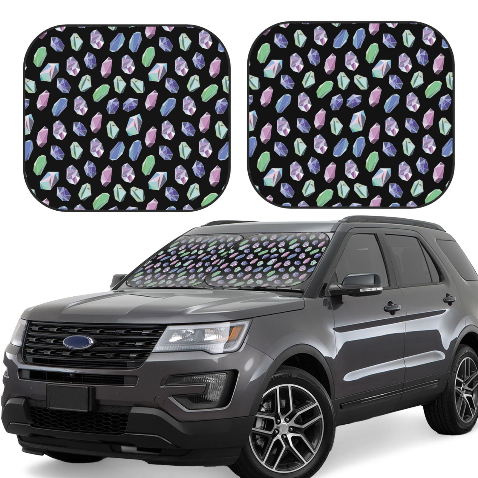 Windshield Sun Shade, Diamond Colorful 2-Piece Foldablecar Sunshade ...