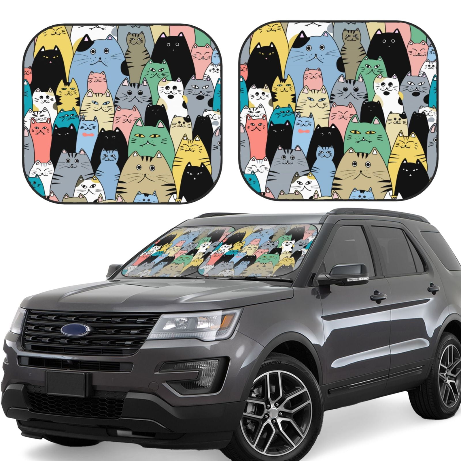 Windshield Sun Shade Different Cats 2 Pieces Car Front Sun Shade ...