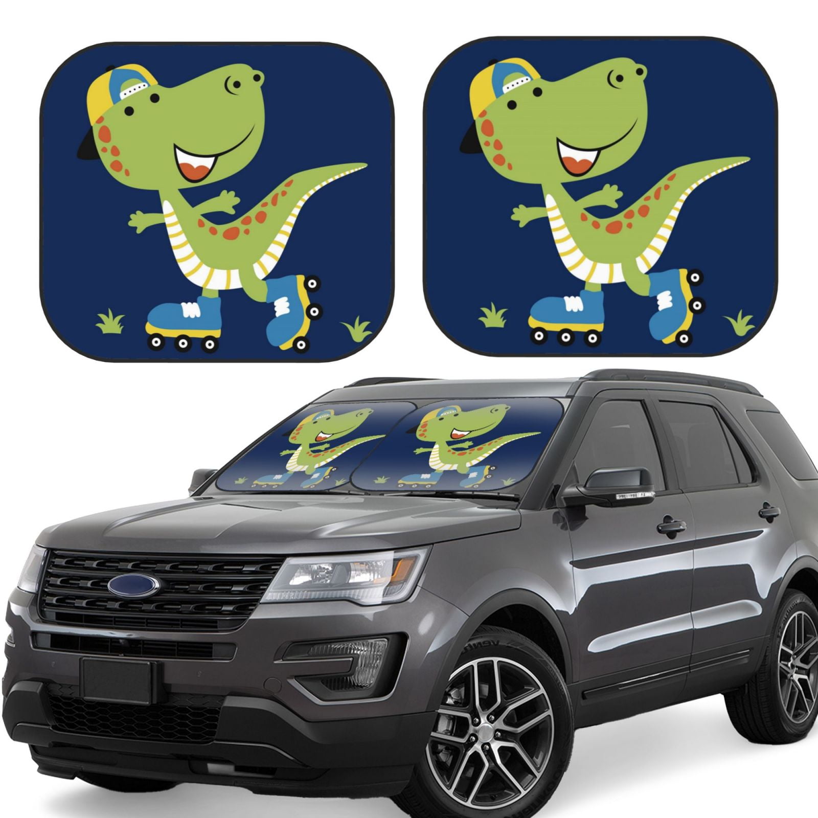 Windshield Sun Shade, Dino Playing Roller Skate Foldable Car Sun Shade ...