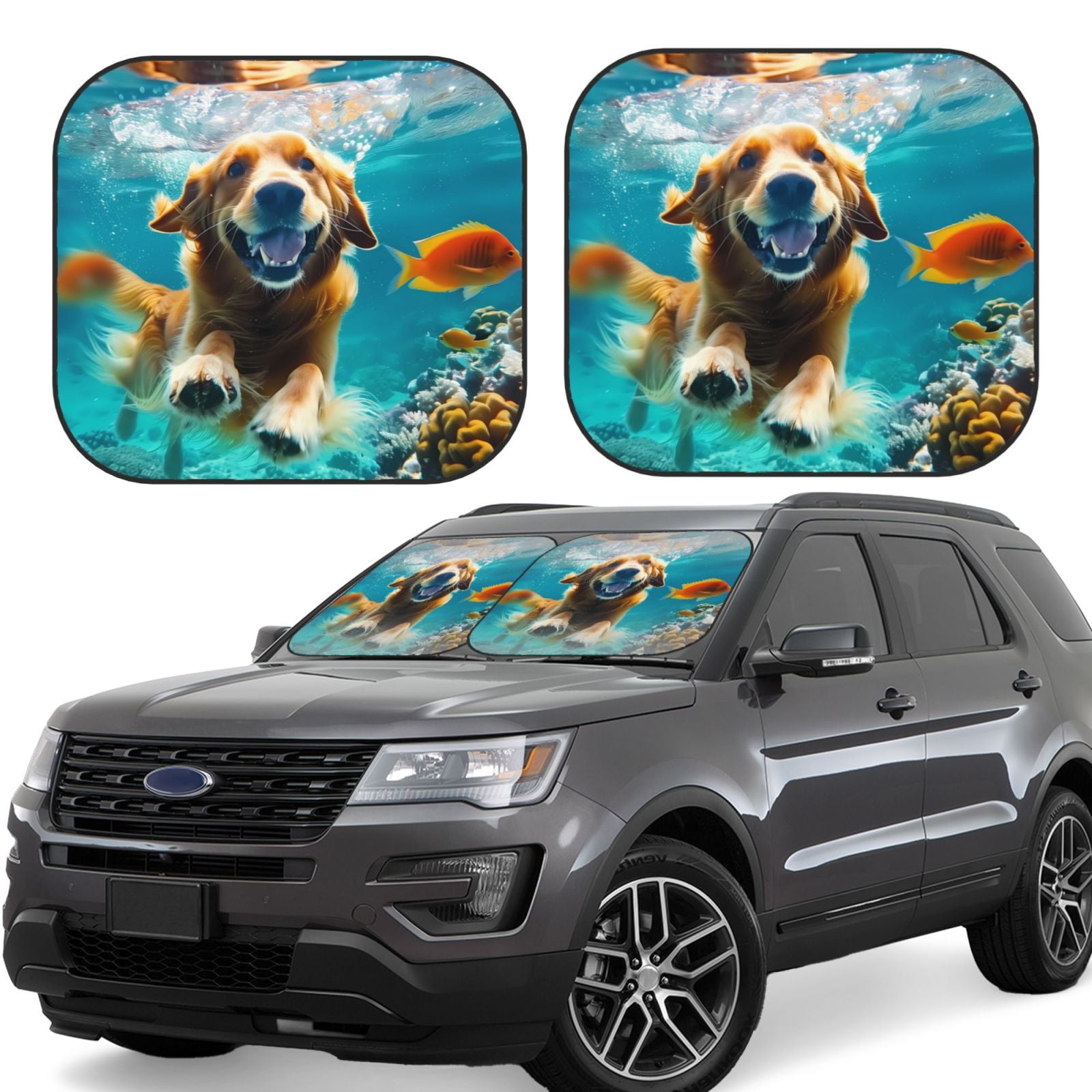 Windshield Sun Shade, Dog Underwater Adventure Foldable Car Sun Shade ...