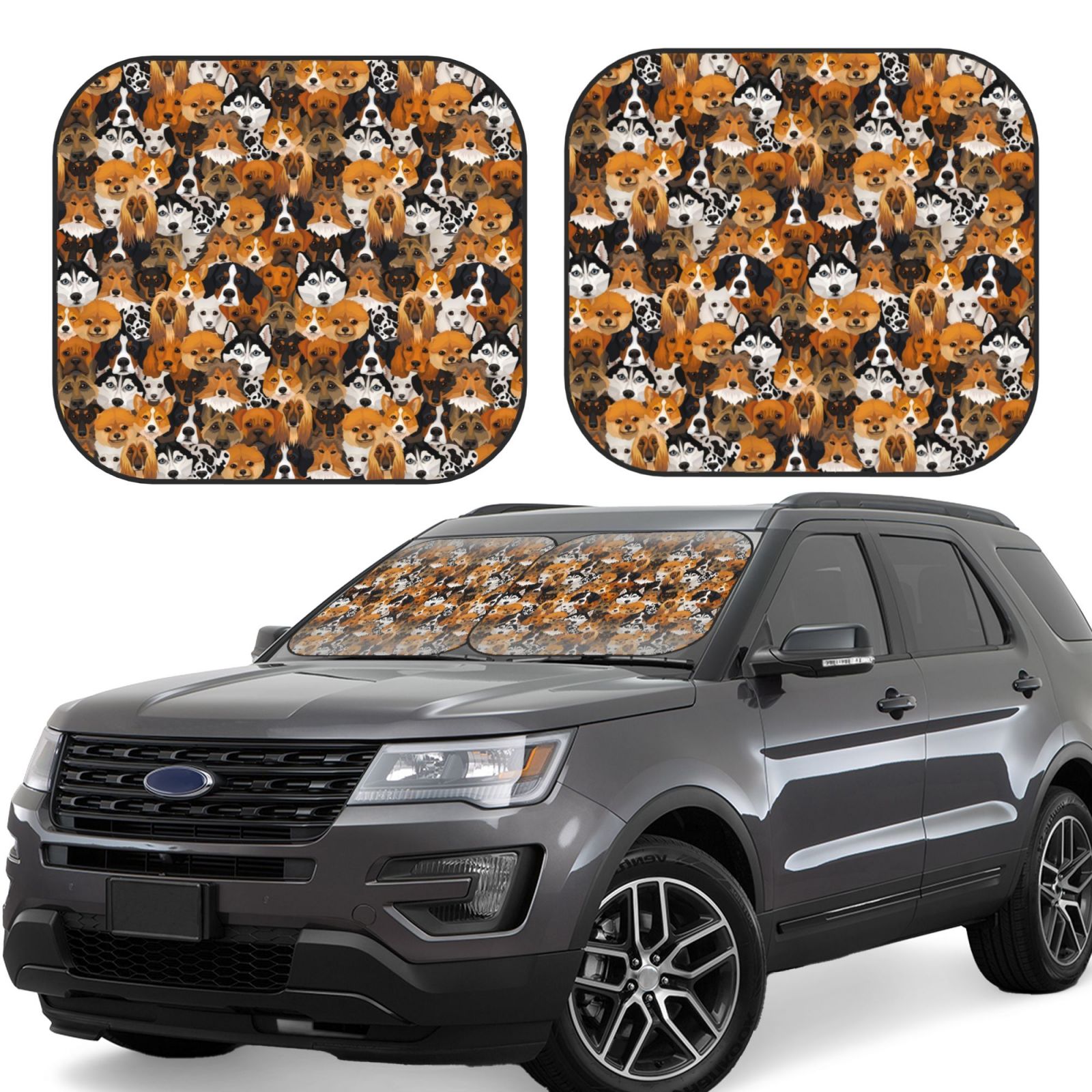 Windshield Sun Shade, Dogs Different Breeds 2-Piece Foldablecar ...