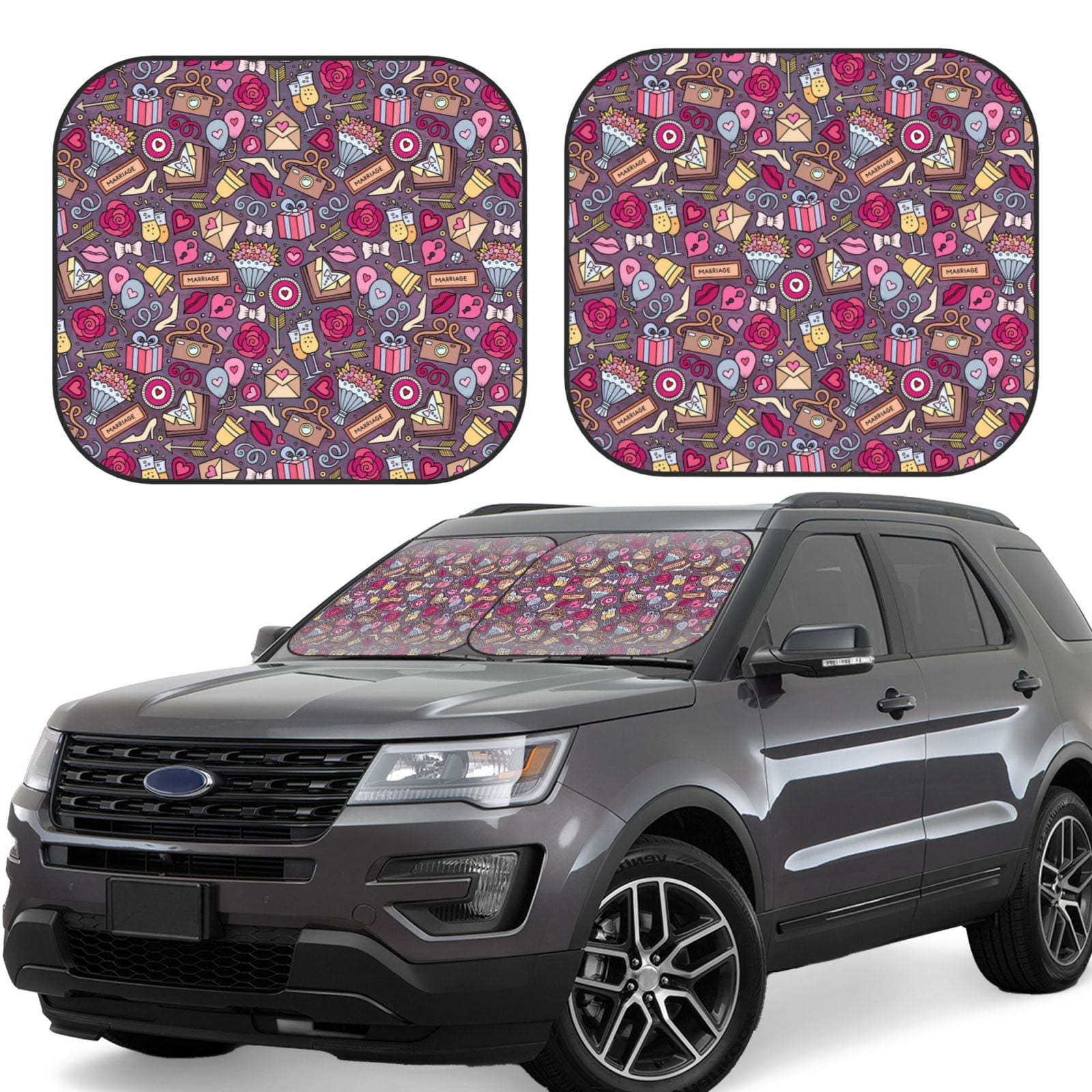 Windshield Sun Shade Doodles Wedding 2 Pieces Car Front Sun Shade ...