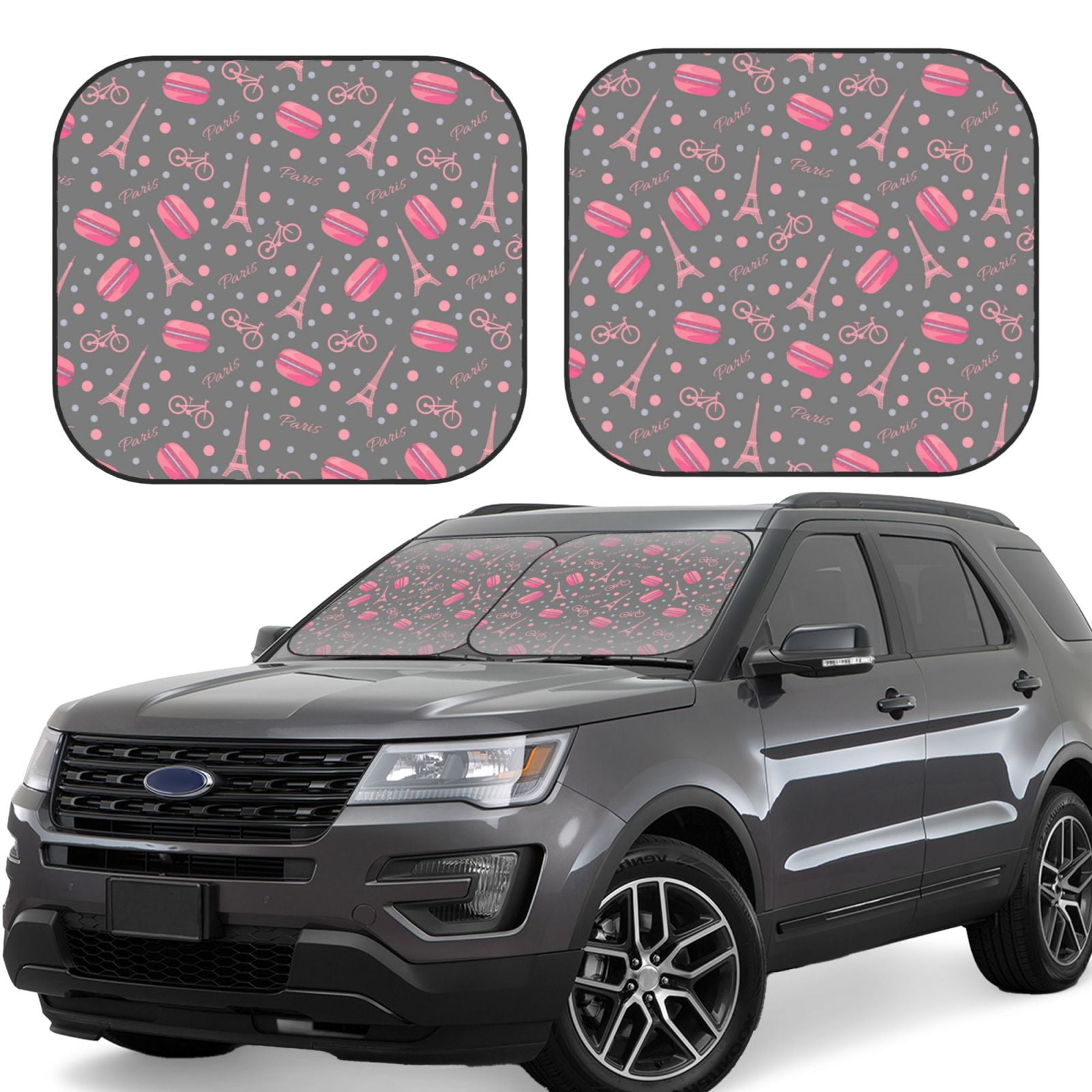 Windshield Sun Shade, Eiffel Tower Bike Pink 2-Piece Foldablecar ...
