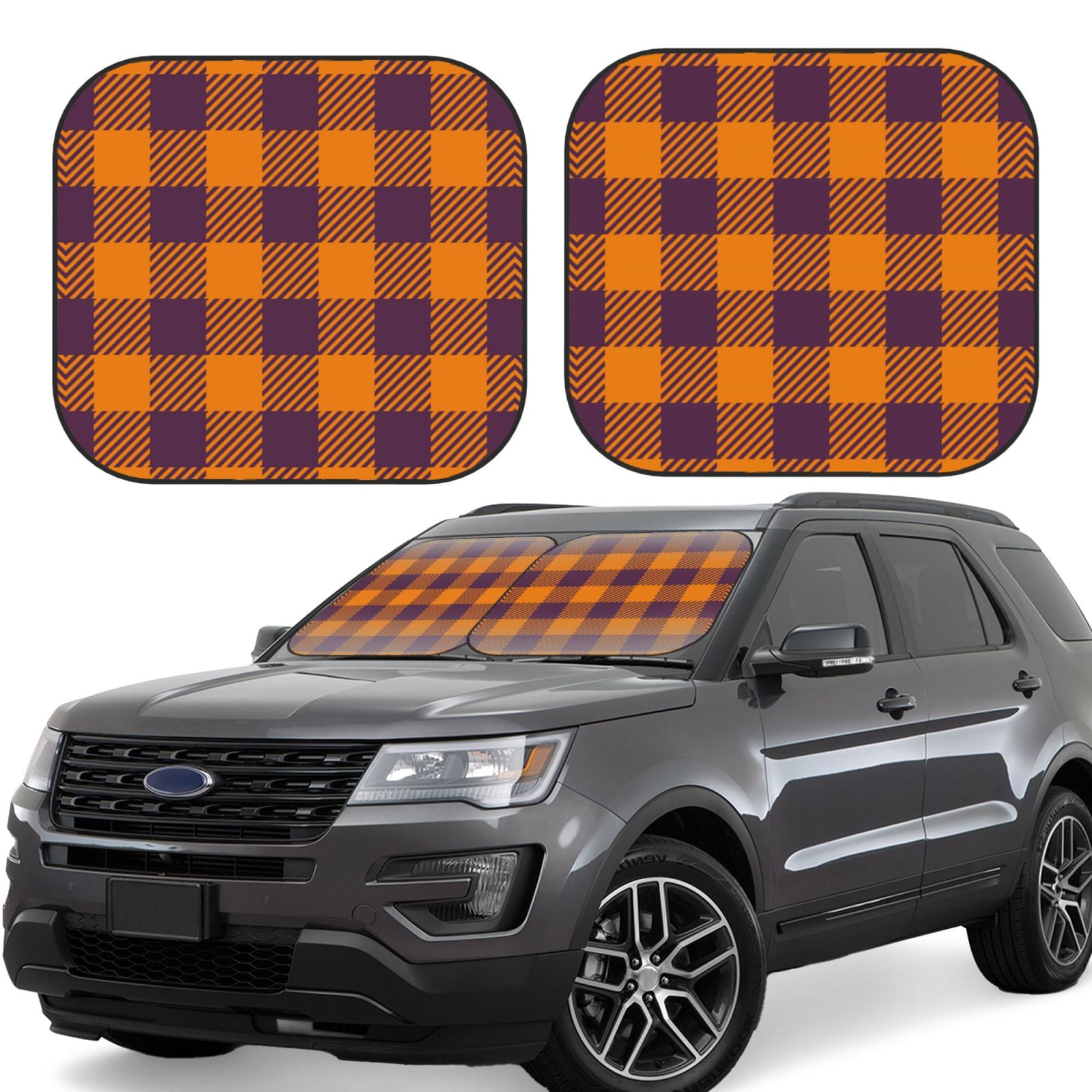 Windshield Sun Shade Fall Buffalo Plaid 2 Pieces Car Front Sun Shade ...