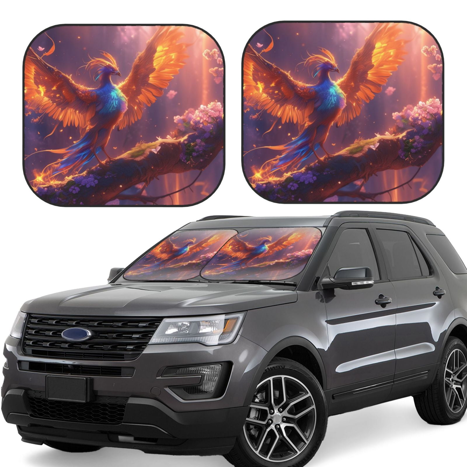 Windshield Sun Shade Fantasy Bird Illustration 2 Pieces Car Front Sun ...