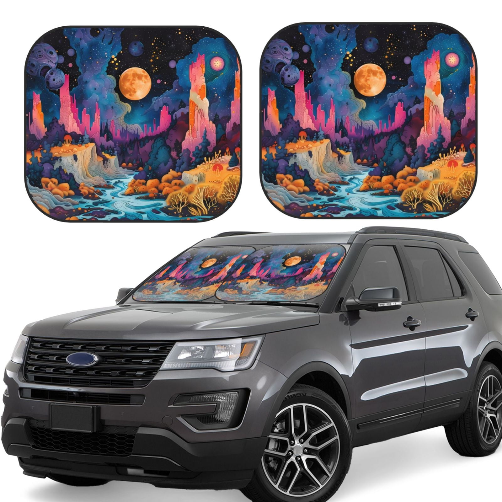 Windshield Sun Shade, Fantasy Cosmic Landscape Foldable Car Sun Shade ...