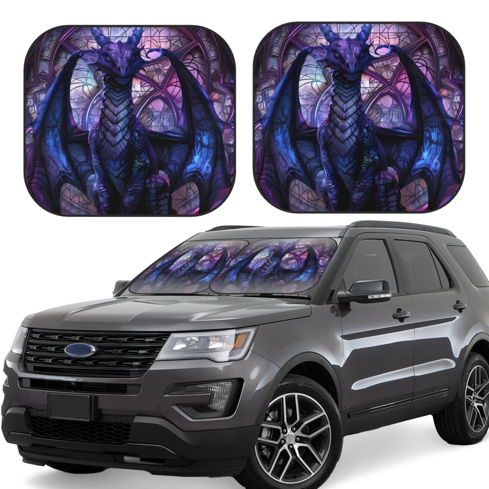 Windshield Sun Shade, Fantasy Dragon In Cathedral 2-Piece Foldablecar ...