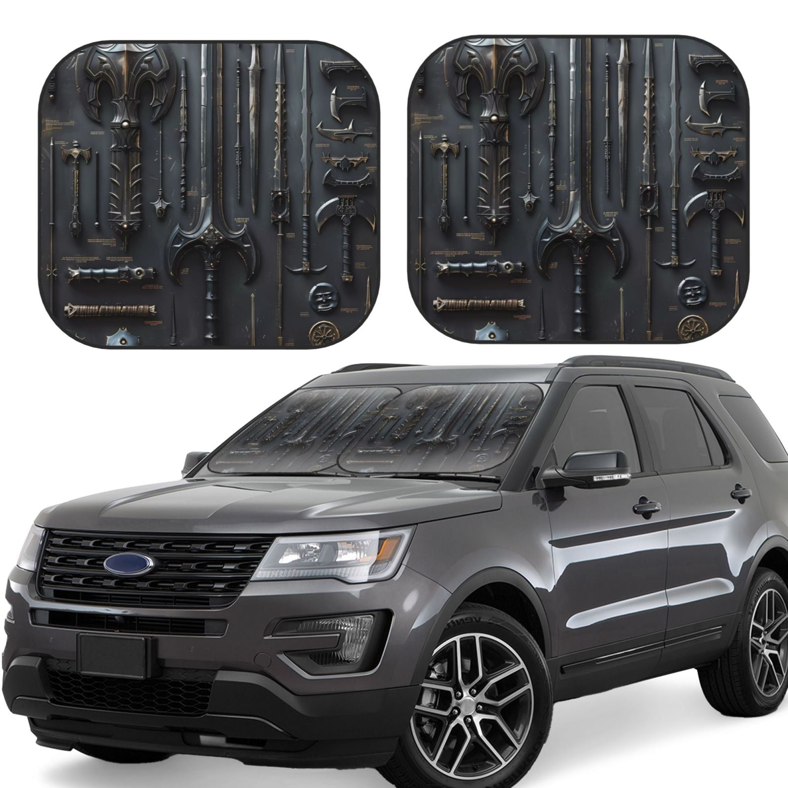Windshield Sun Shade Fantasy Medieval Weaponry 2 Pieces Car Front Sun ...