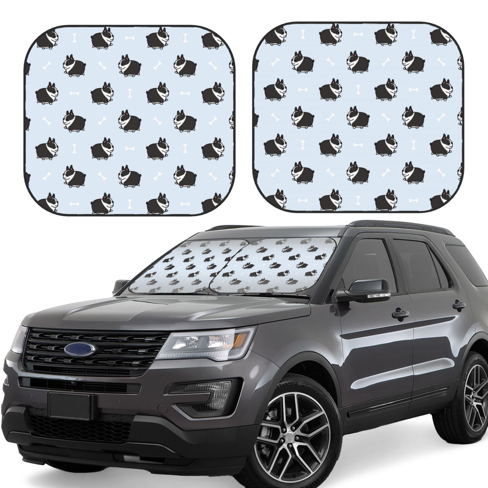 Windshield Sun Shade Fat boston terrier dog funny 2 Pieces Car Front ...