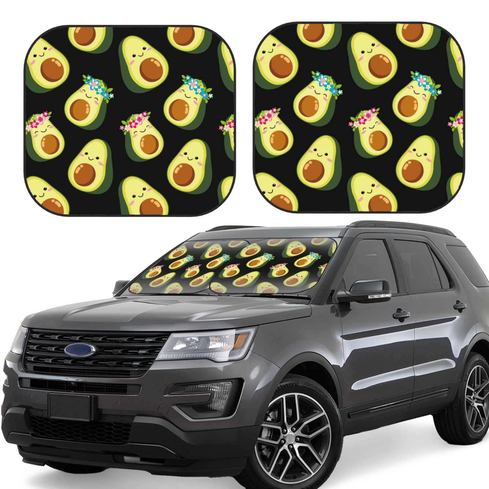 Windshield Sun Shade Flowers Avocado 2 Pieces Car Front Sun Shade ...