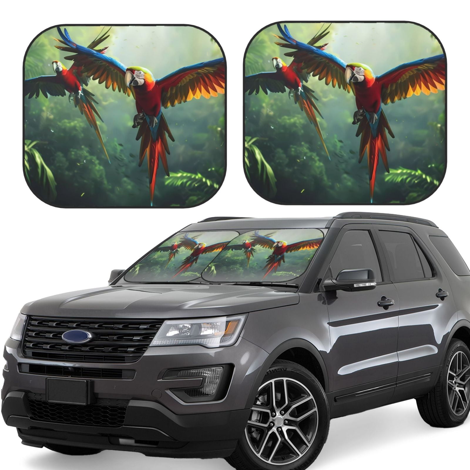 Windshield Sun Shade, Flying Parrots In Jungle Foldable Car Sun Shade ...