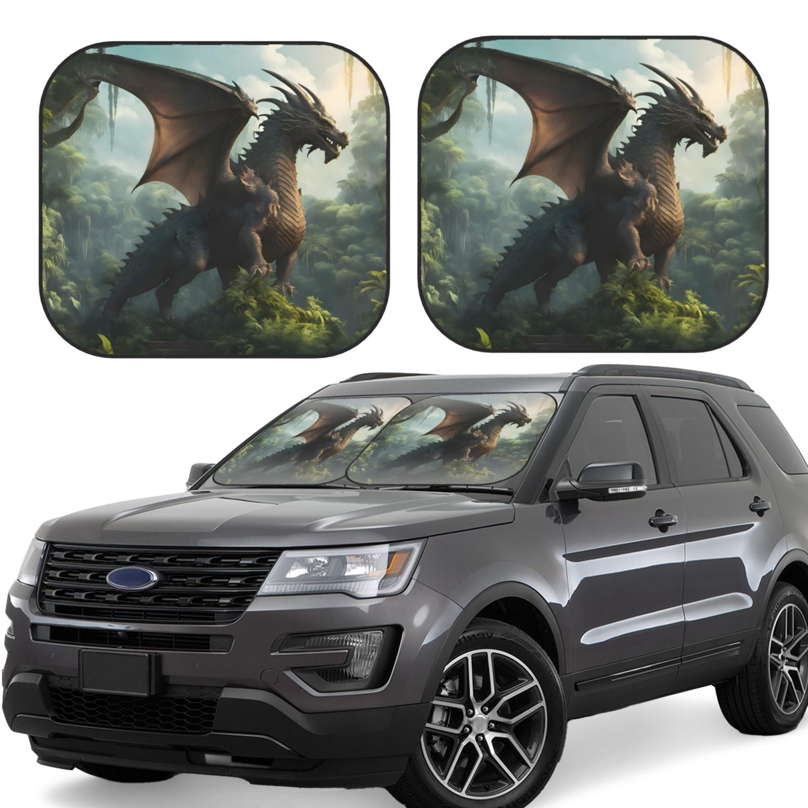 Windshield Sun Shade Forest Stone-colored Dragon 2 Pieces Car Front Sun ...