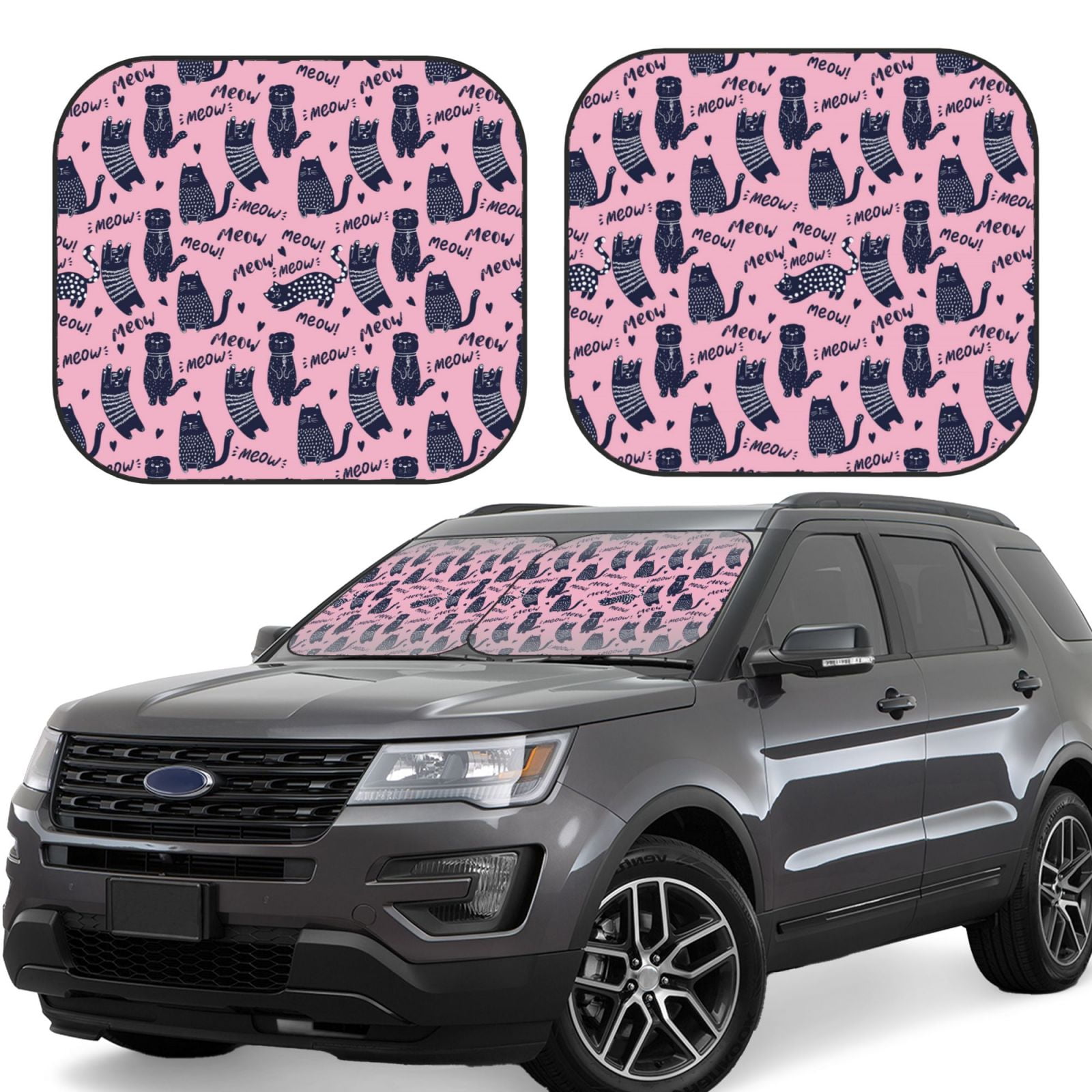 Windshield Sun Shade, Funny Black Cartoon Cat Foldable Car Sun Shade ...