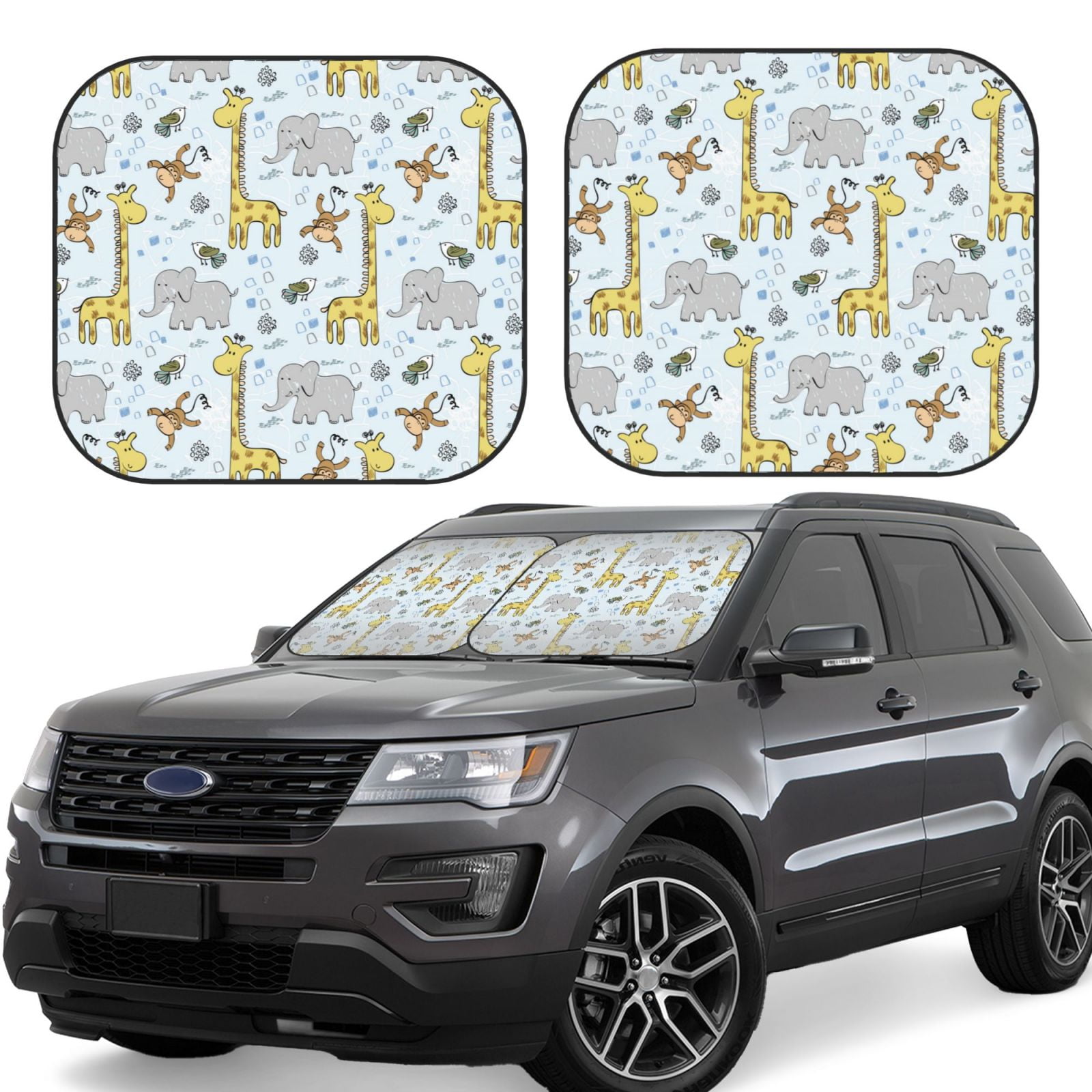 Windshield Sun Shade, Giraffe Monkey_A 2-Piece Foldablecar Sunshade ...