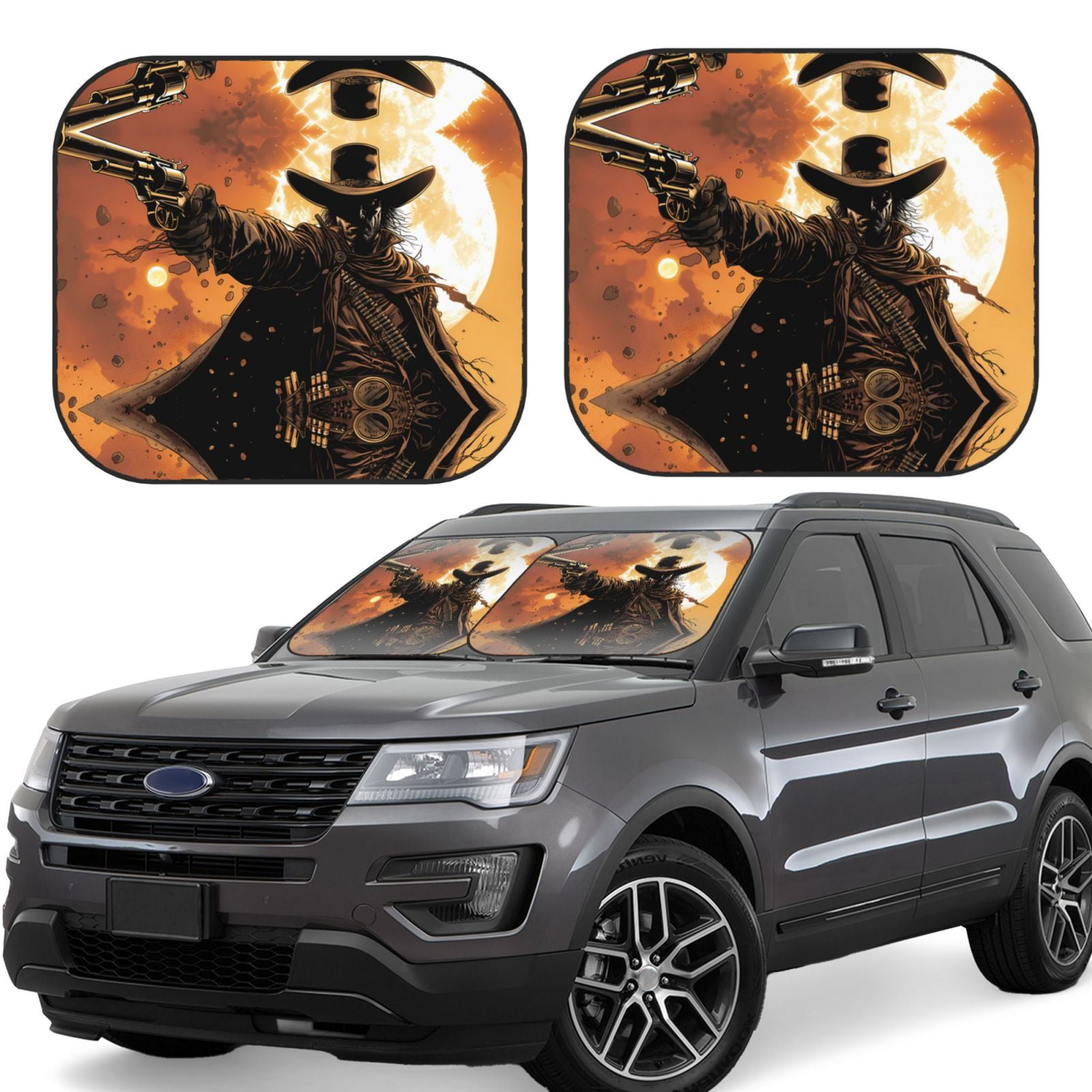 Windshield Sun Shade Golden Sun Cowboy 2 Pieces Car Front Sun Shade ...