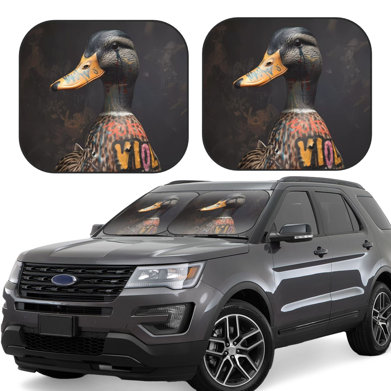 Windshield Sun Shade Graffiti Cool Duck 2 Pieces Car Front Sun Shade ...