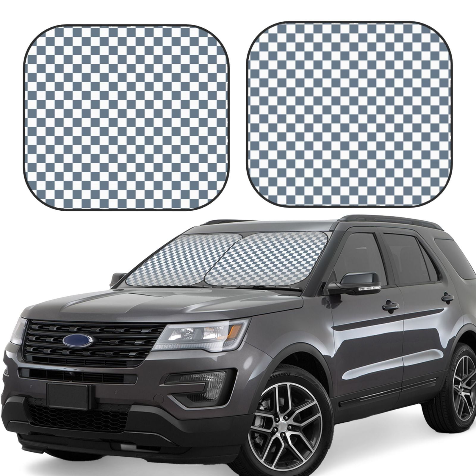 Windshield Sun Shade, Gray White Square Plaid Foldable Car Sun Shade ...