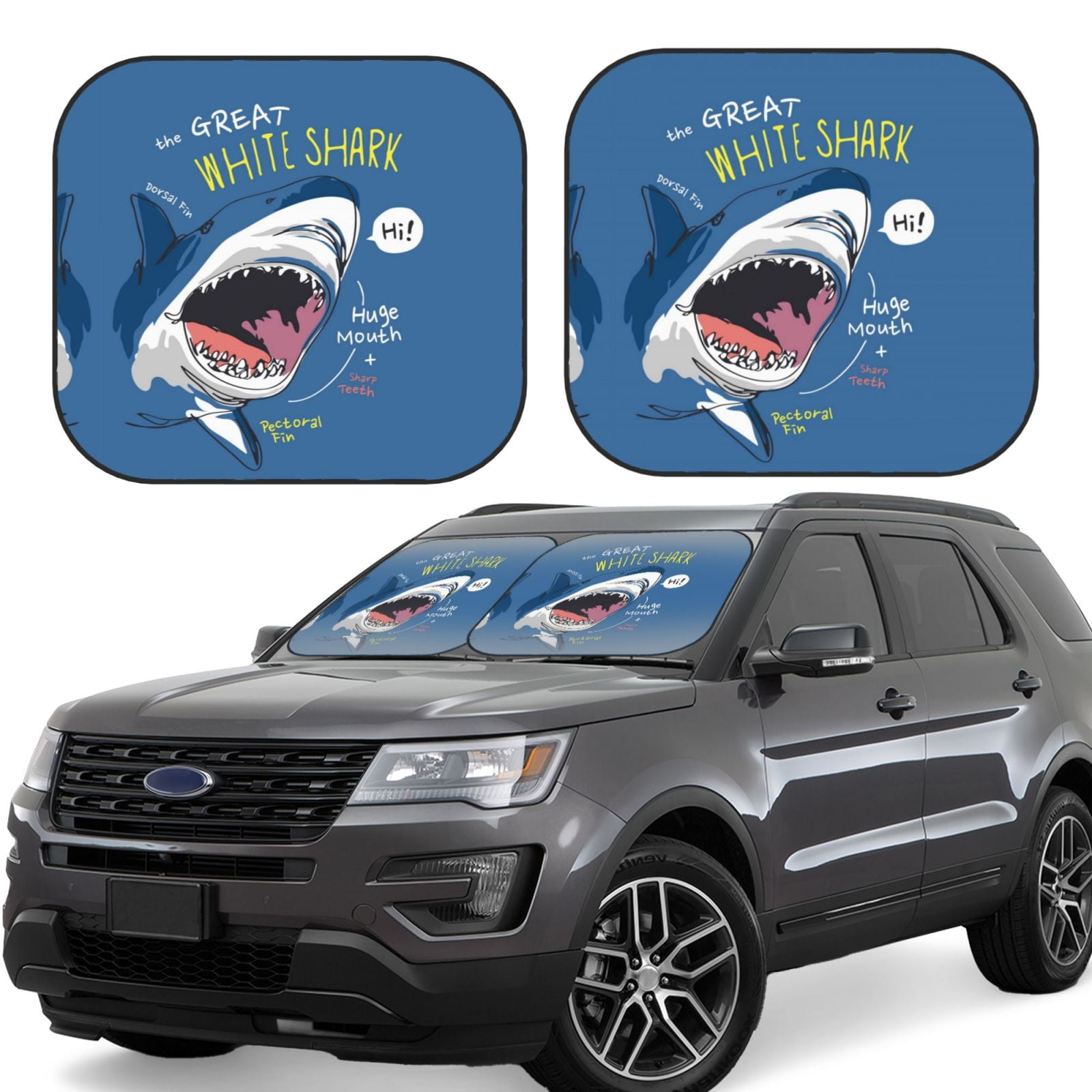 Windshield Sun Shade, Great White Shark Foldable Car Sun Shade ...