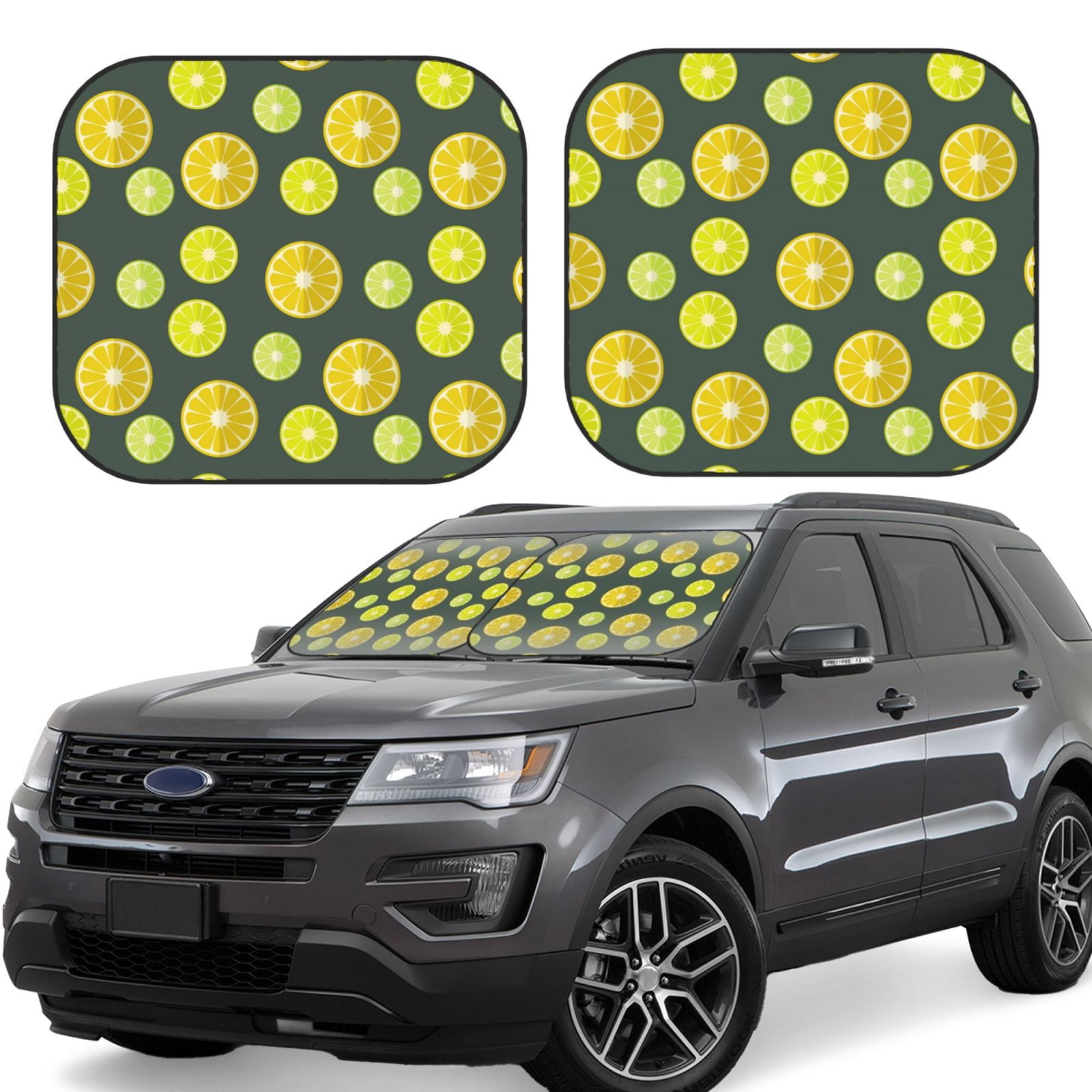 Windshield Sun Shade, Green Yellow Lemon 2-Piece Foldablecar Sunshade ...