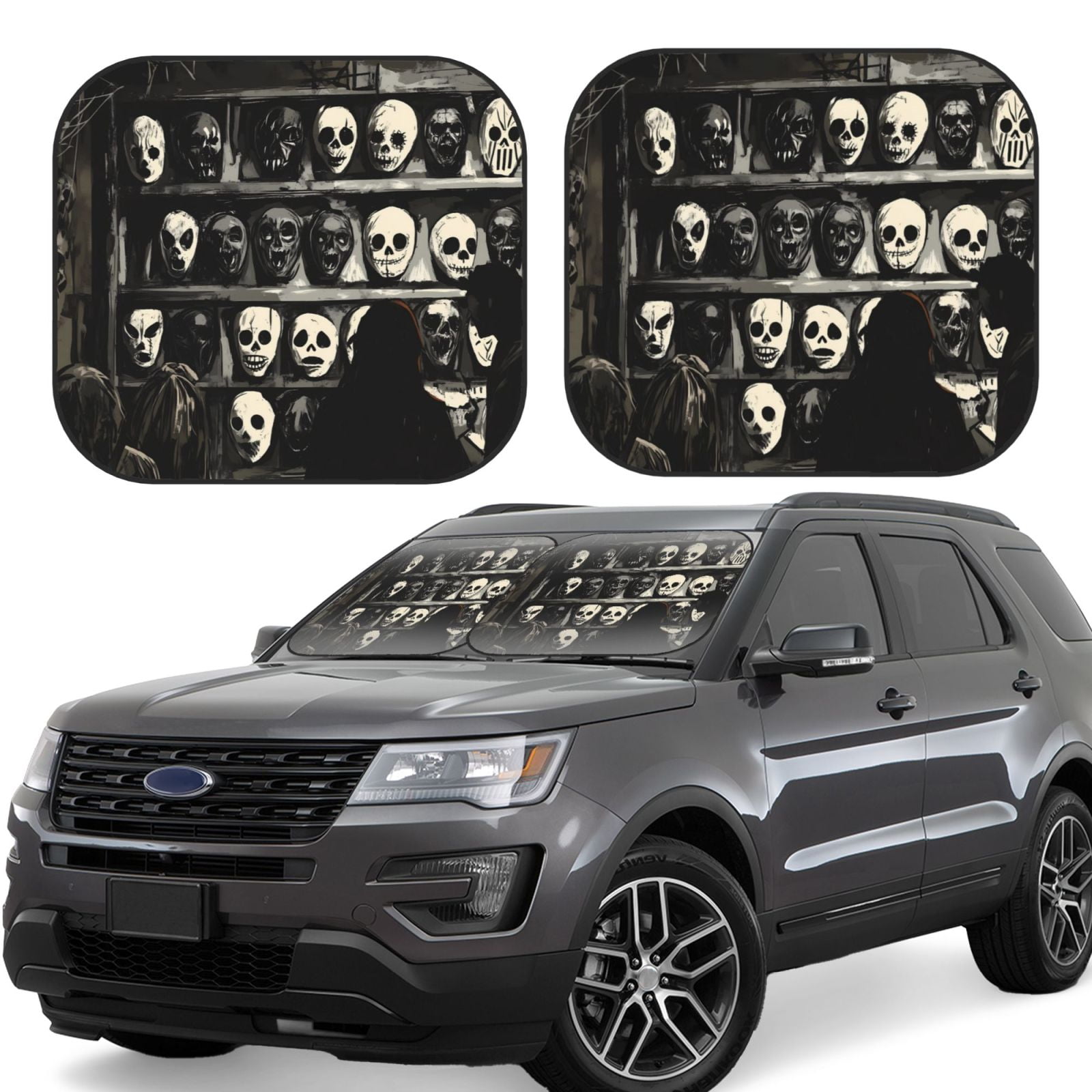 Windshield Sun Shade Halloween Mask Wall (2) 2 Pieces Car Front Sun ...