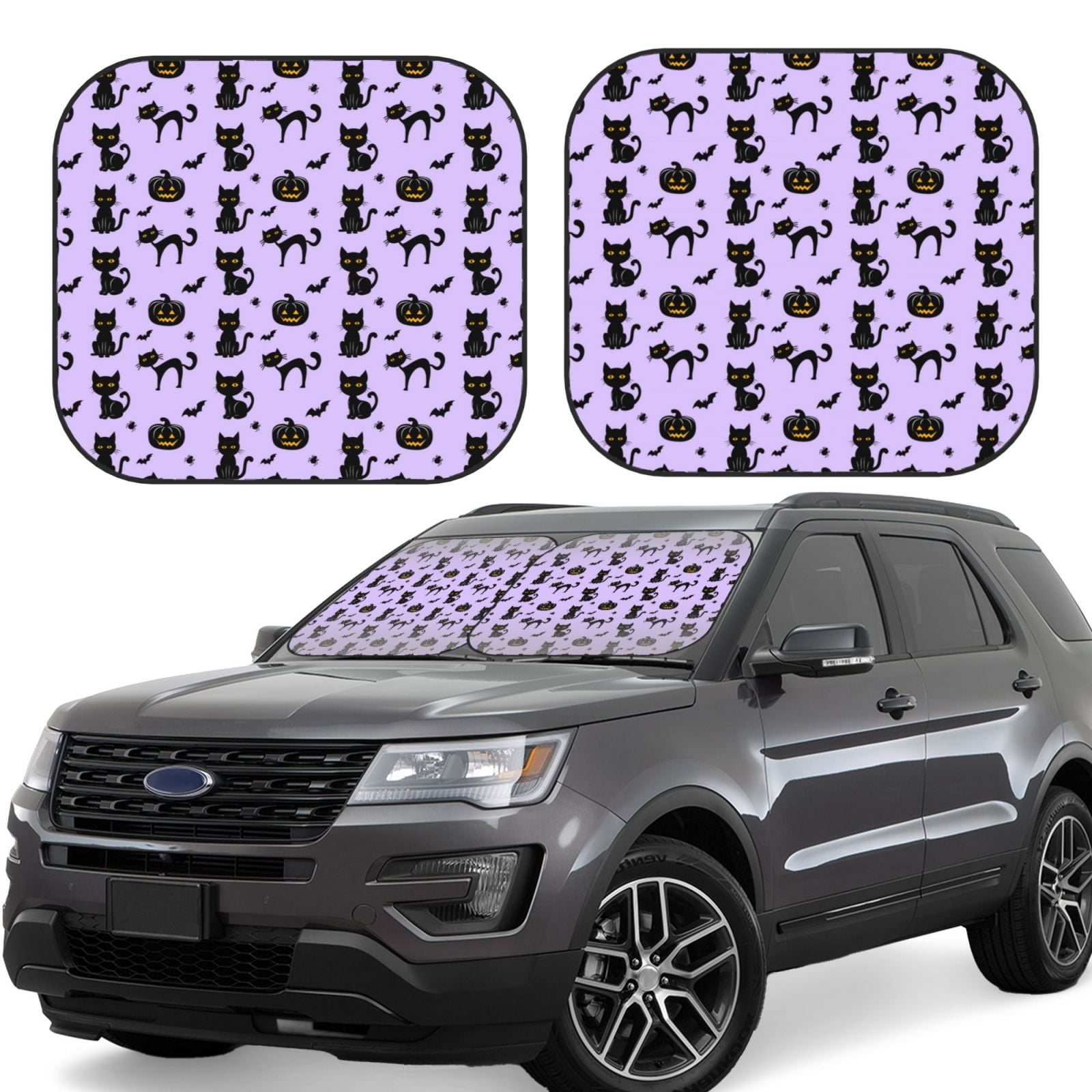 Windshield Sun Shade Halloween bats pumpkin spider purple 2 Pieces Car ...