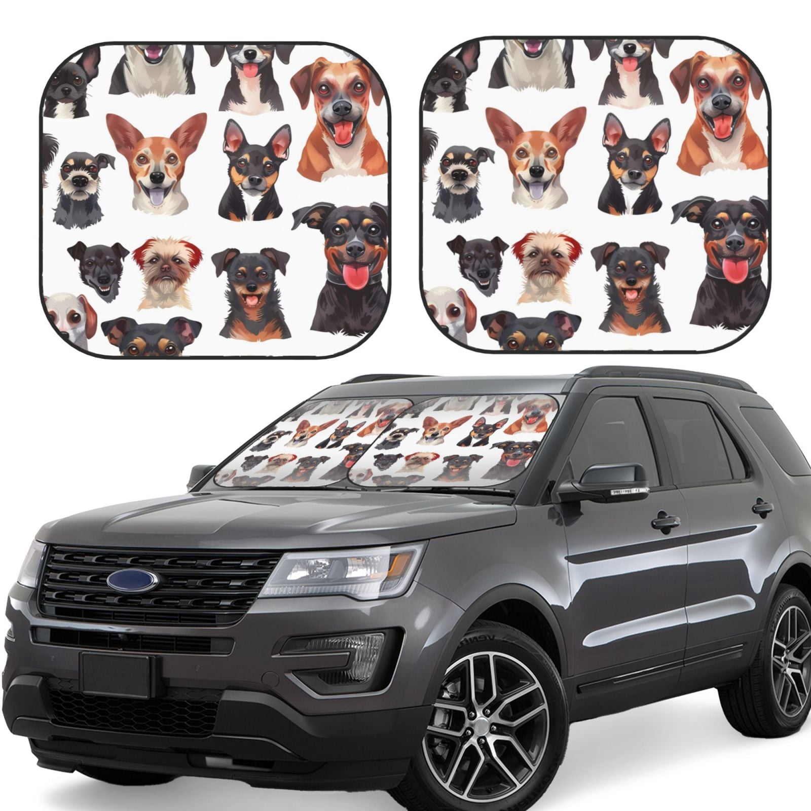 Windshield Sun Shade, Happy Dog Faces Collage 2-Piece Foldablecar ...