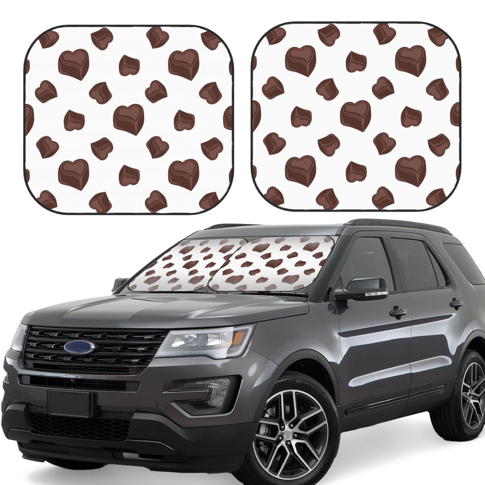 Windshield Sun Shade, Heart Shape Chocolate Print Foldable Car Sun ...