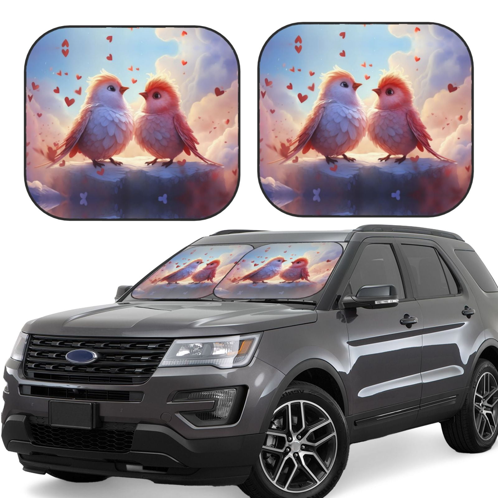 Windshield Sun Shade Heart Sky Bird Couple 2 Pieces Car Front Sun Shade ...