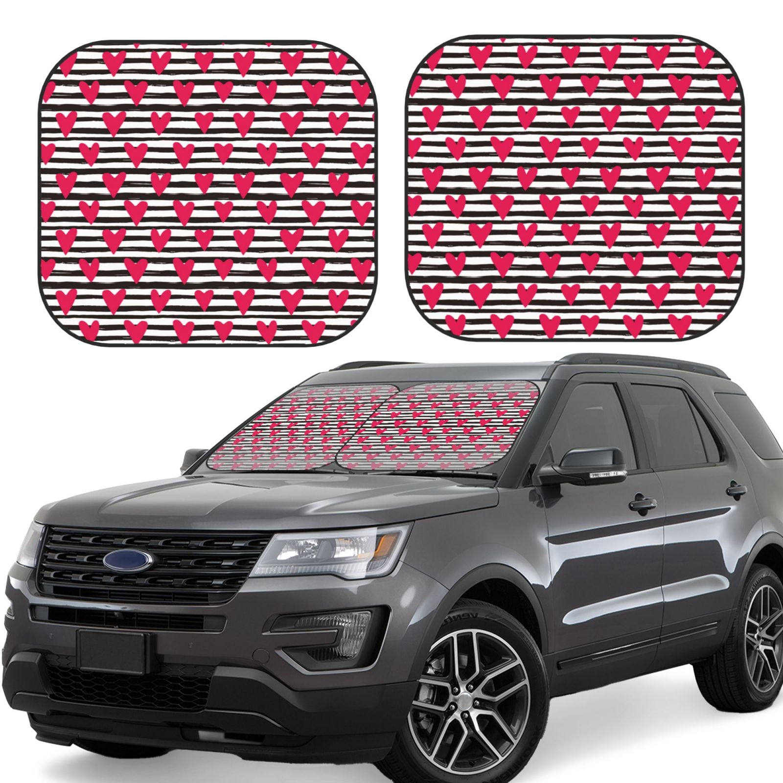 Windshield Sun Shade Hearts And Lines 2 Pieces Car Front Sun Shade ...