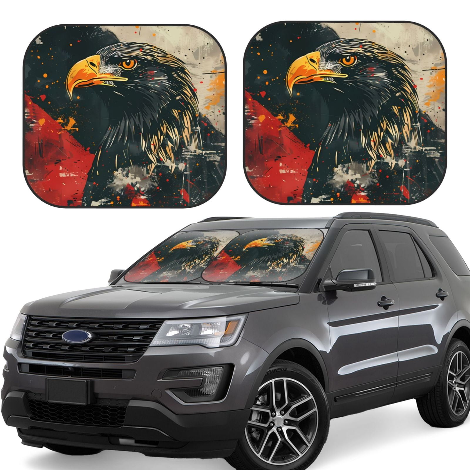 Windshield Sun Shade, Ink Style Bald Eagle 2-Piece Foldablecar Sunshade ...