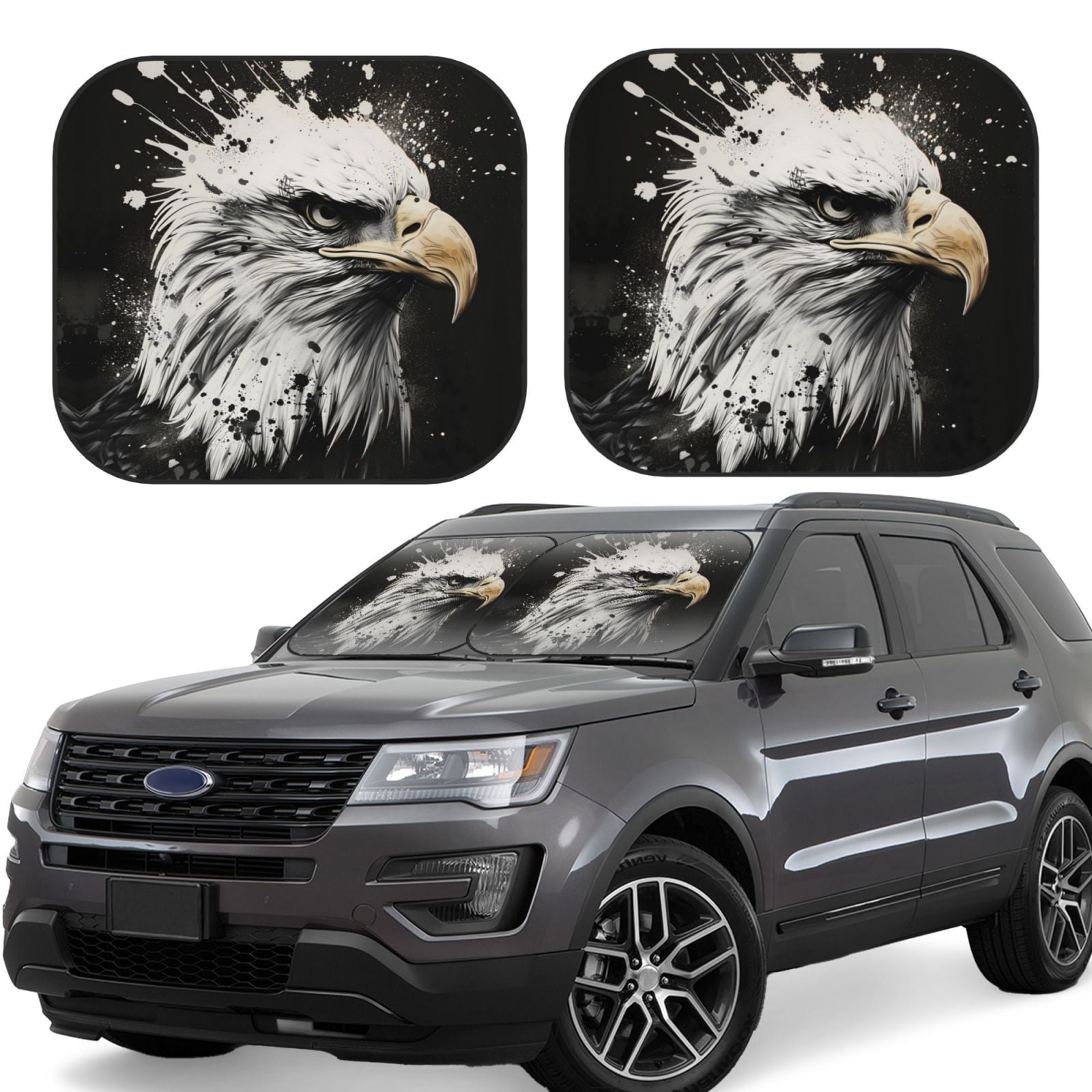 Windshield Sun Shade, Ink Style Bald Eagle 2-Piece Foldablecar Sunshade ...