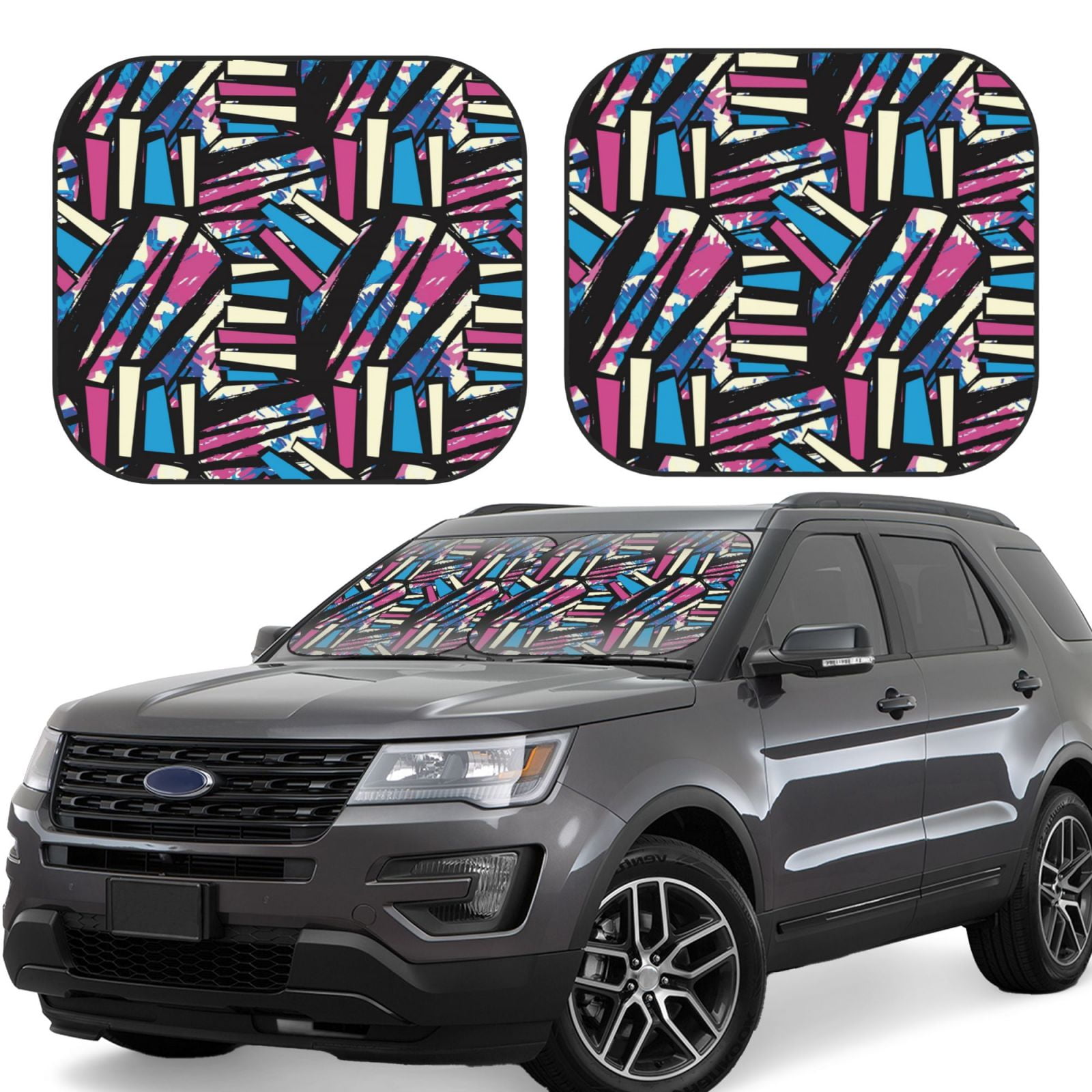 Windshield Sun Shade, Irregular Graffiti Foldable Car Sun Shade Windshield For Front, 2 Pieces ...