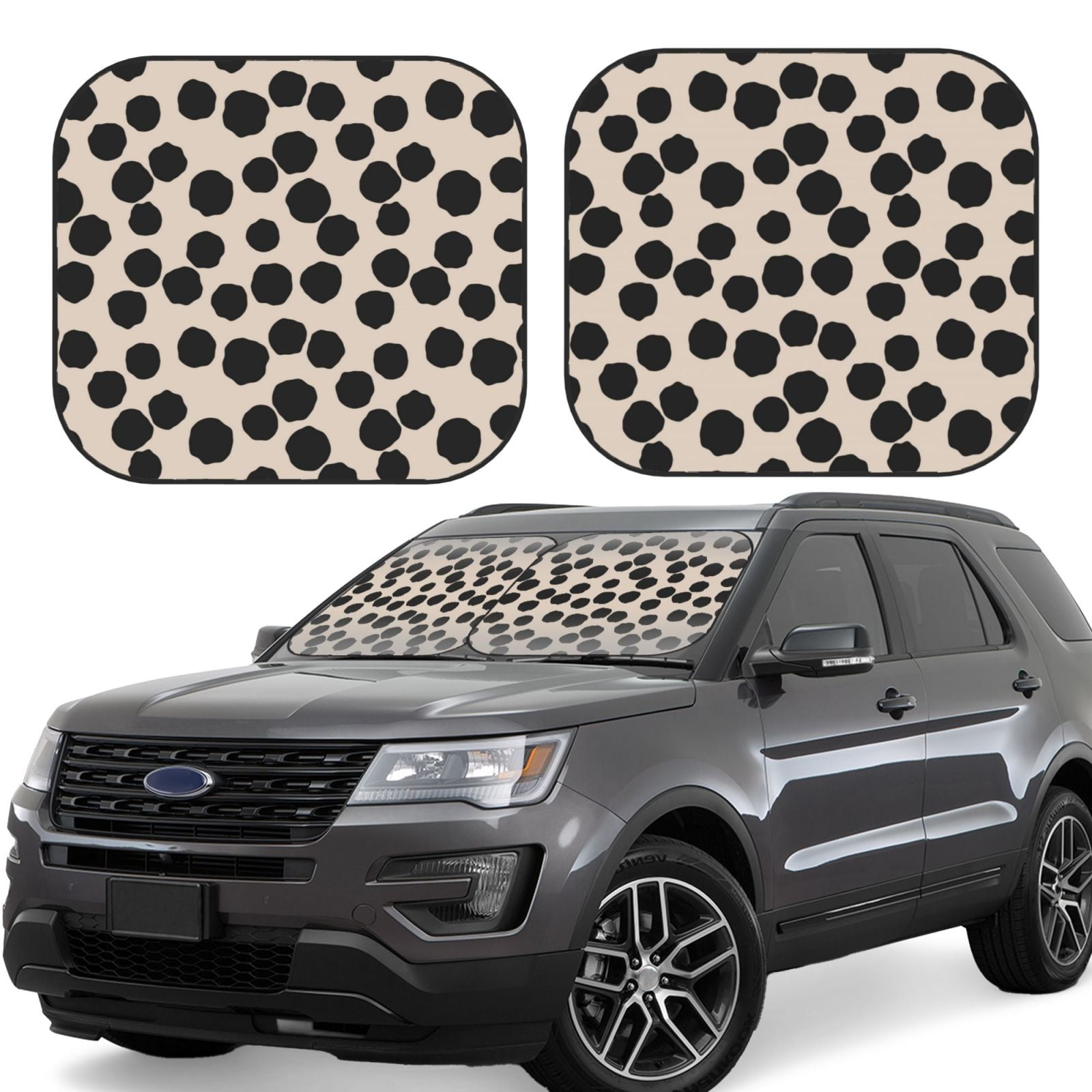 Windshield Sun Shade Irregular black polka dots 2 Pieces Car Front Sun ...