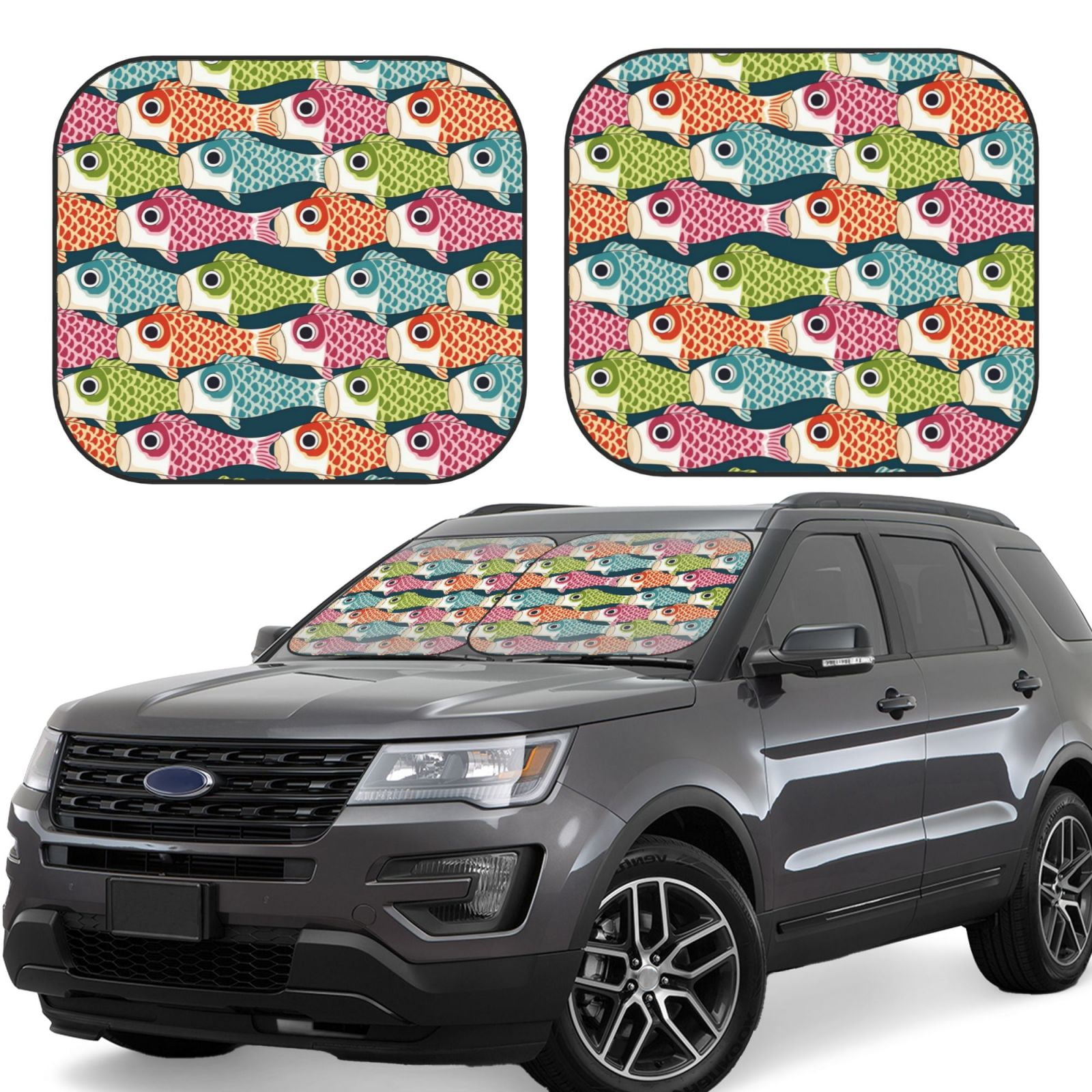 Windshield Sun Shade, Lantern Koi Fish 2-Piece Foldablecar Sunshade ...
