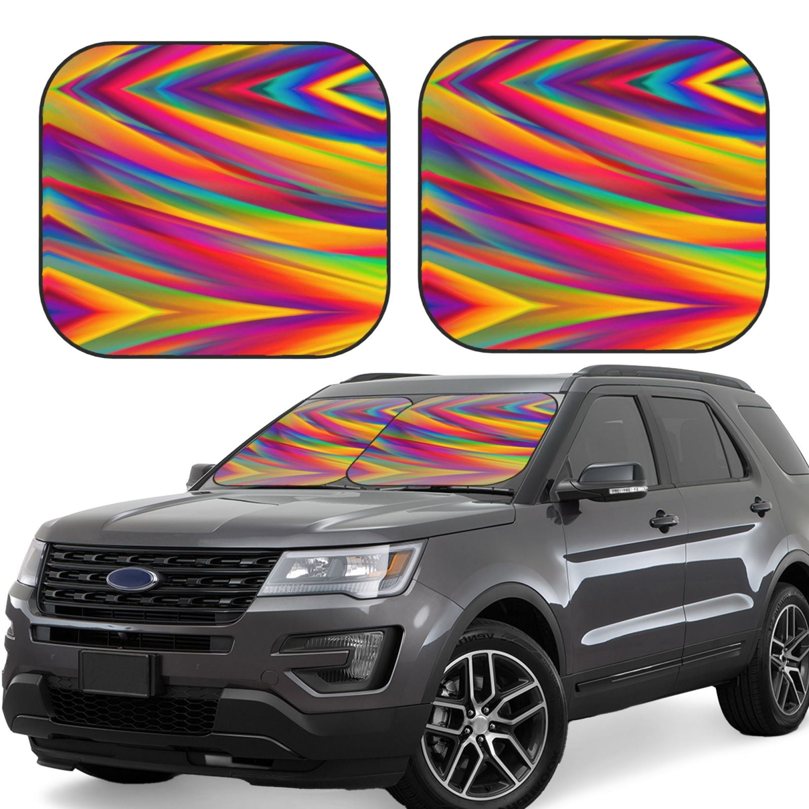Windshield Sun Shade Lines Multicolored Rainbow 2 Pieces Car Front Sun ...