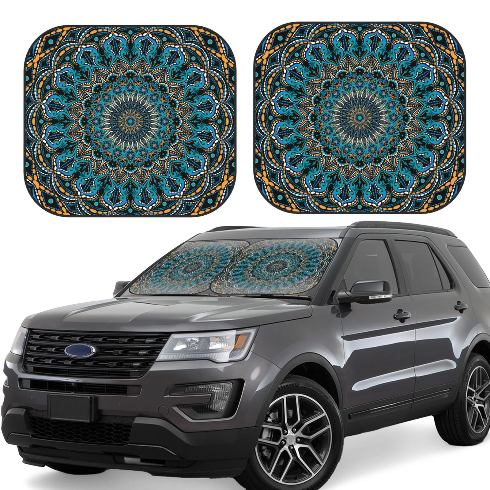 Windshield Sun Shade Mandala (2) 2 Pieces Car Front Sun Shade ...