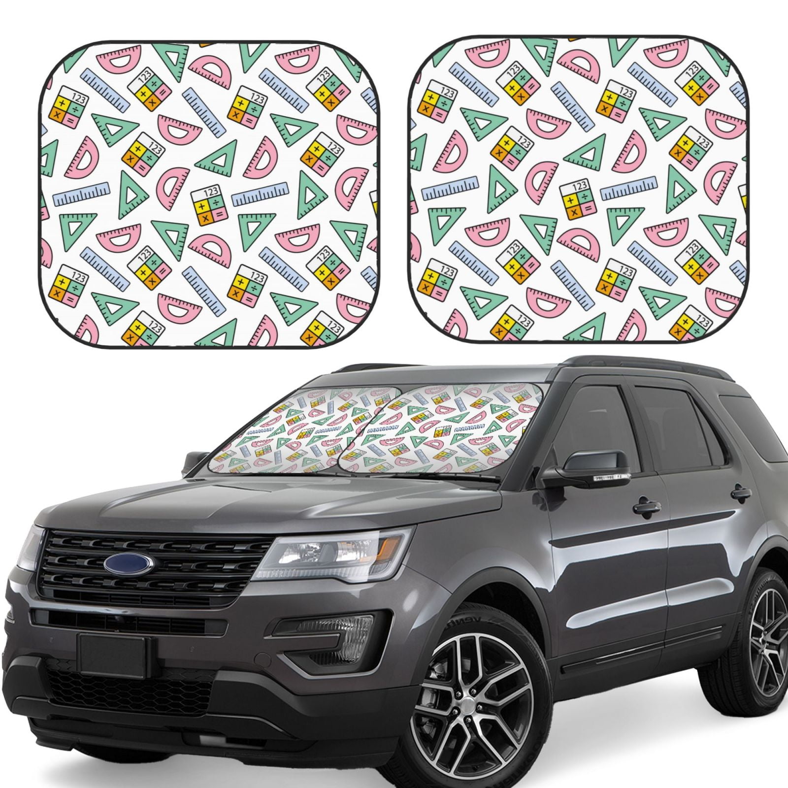 Windshield Sun Shade, Math Ruler Print Colorful 2-Piece Foldablecar ...
