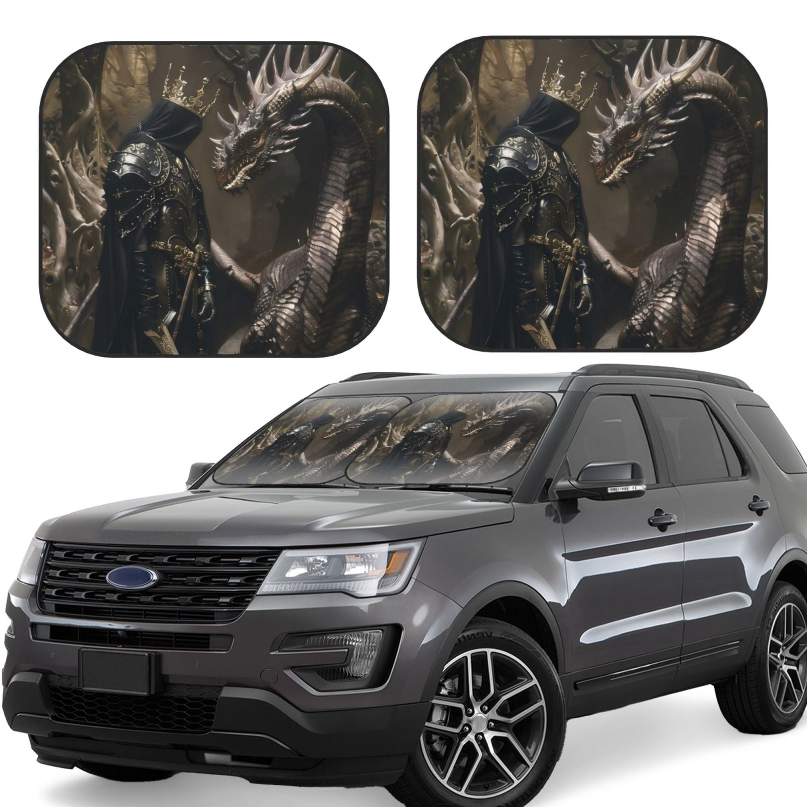 Windshield Sun Shade, Medieval Knight And Dragon Foldable Car Sun Shade ...