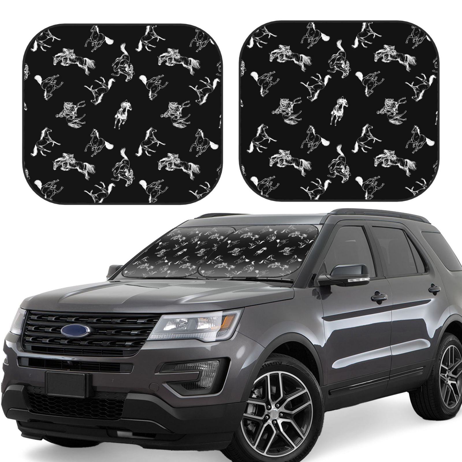 Windshield Sun Shade, Minimalist Sketch Knight Horse 2-Piece ...
