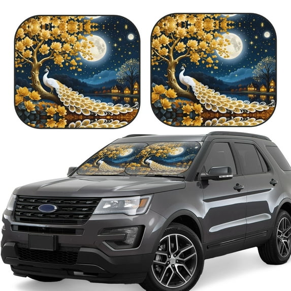 Windshield Sun Shade, Moonlit Golden Tree Peacock Foldable Car Sun ...