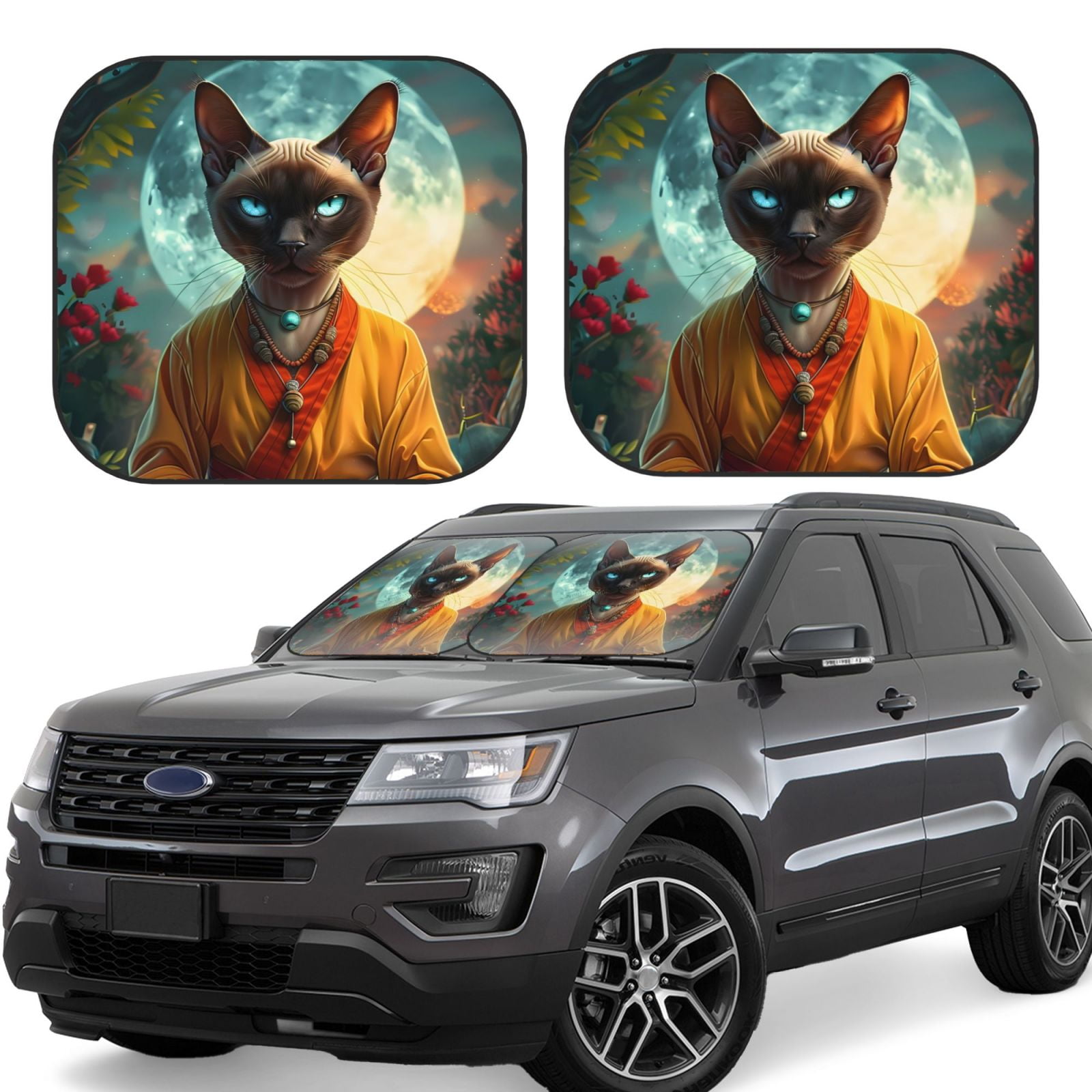 Windshield Sun Shade Moonlit Hairless Cat Monk 2 Pieces Car Front Sun ...